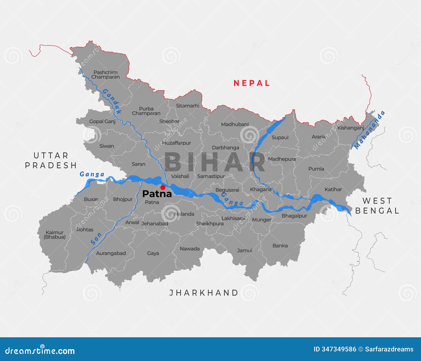 District and River Map of Bihar Stock Vector - Illustration of mapping ...