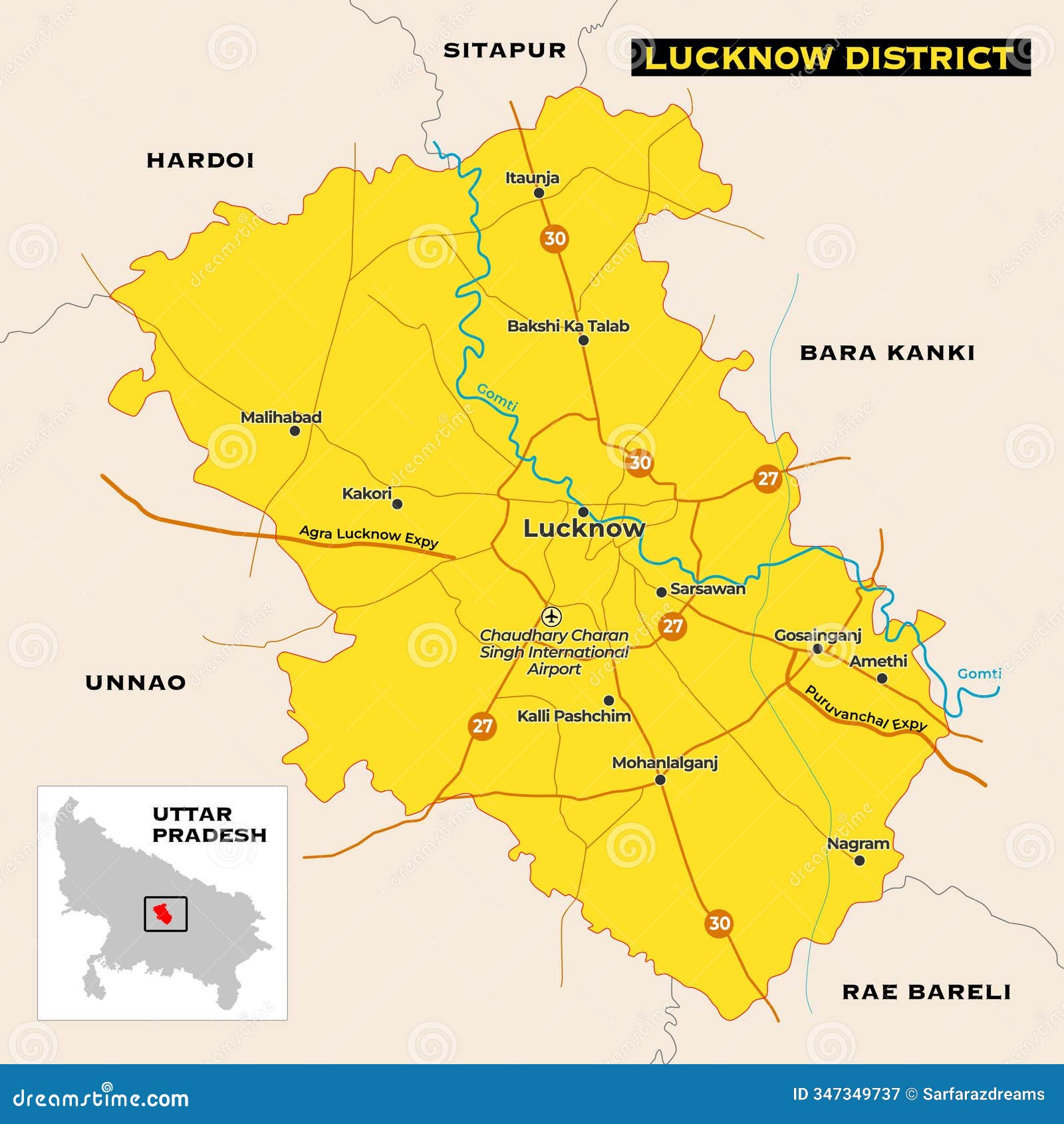 Lucknow Map. Detailed Map Of Lucknow City Administrative Area ...