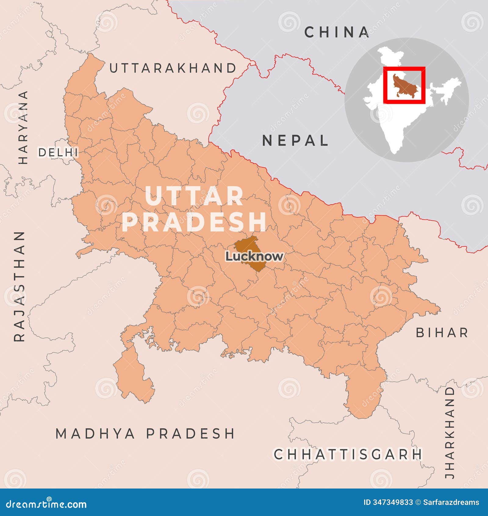 Lucknow District Uttar Pradesh State, Republic Of India Map Vector ...