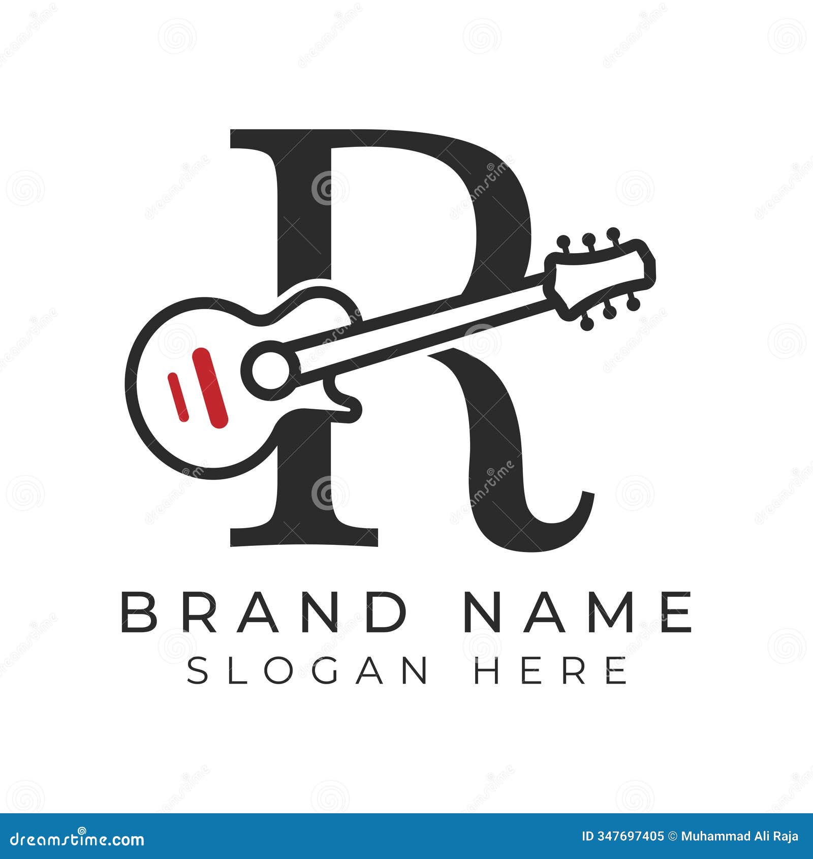 Initial Letter R Guitar Icon with Line Art Style for Chord. Alphabet R ...