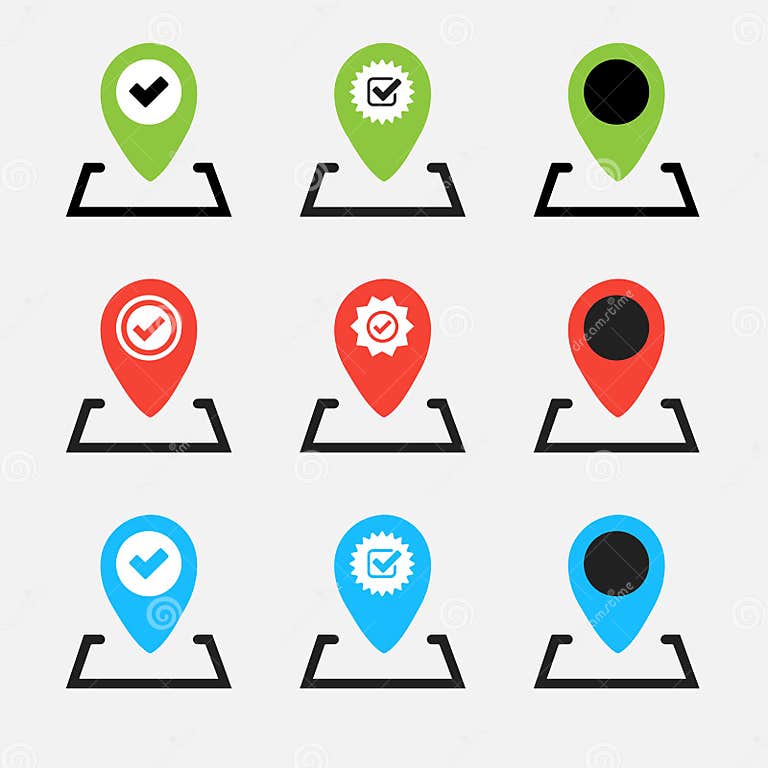 You are Here Pointer Set. Flat, Color You are Here Icons. GPS Map Pins ...