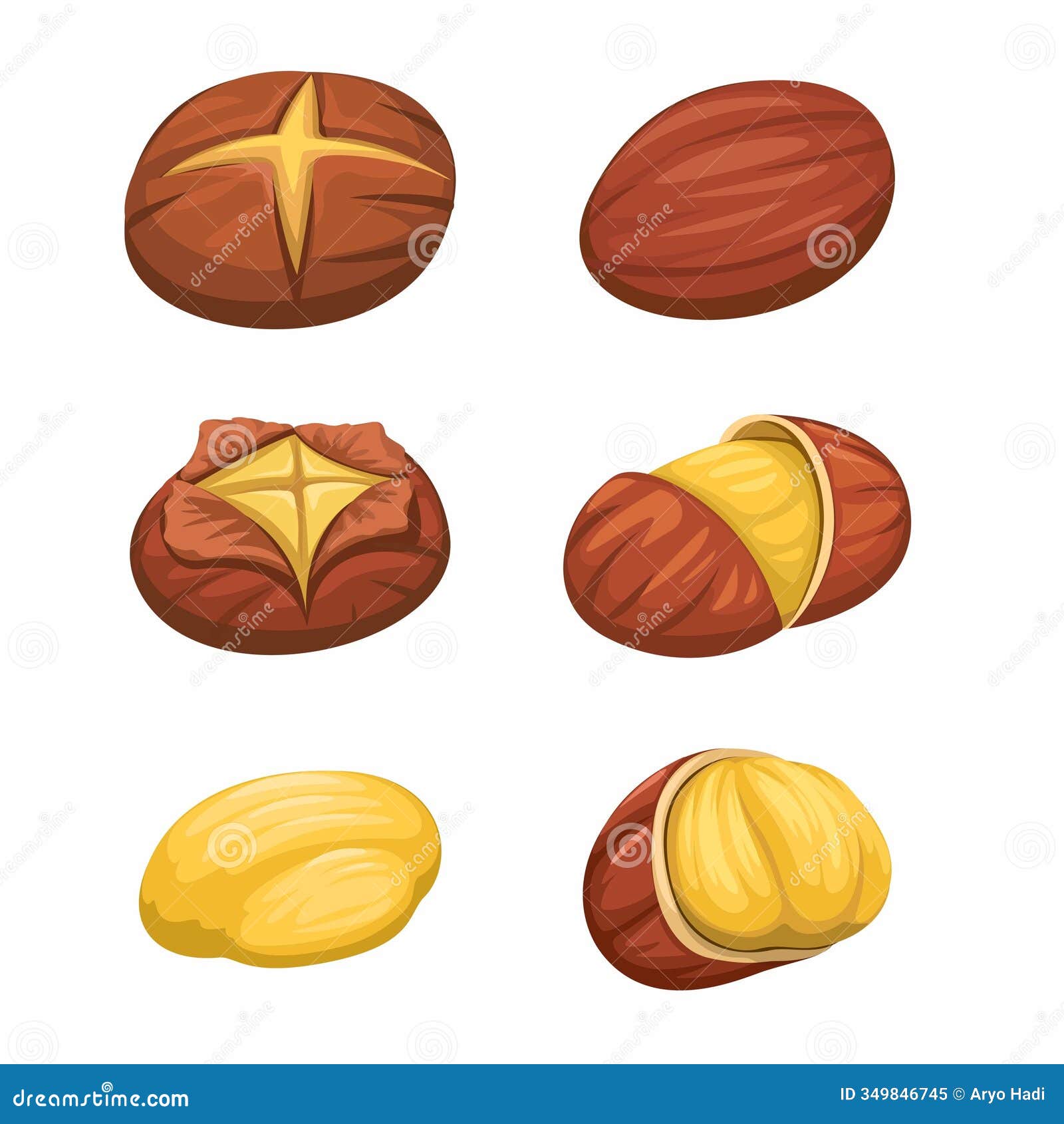 Roasted Chestnut Collection Set Cartoon Illustration Vector Stock ...