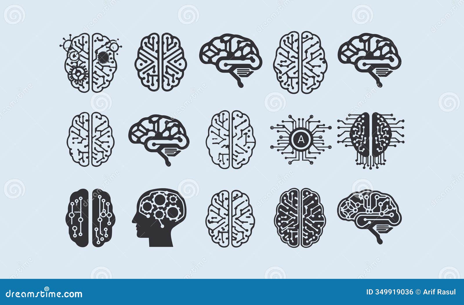 Set of Brain and Artificial Intelligence Icons Vector Illustrations 1 ...