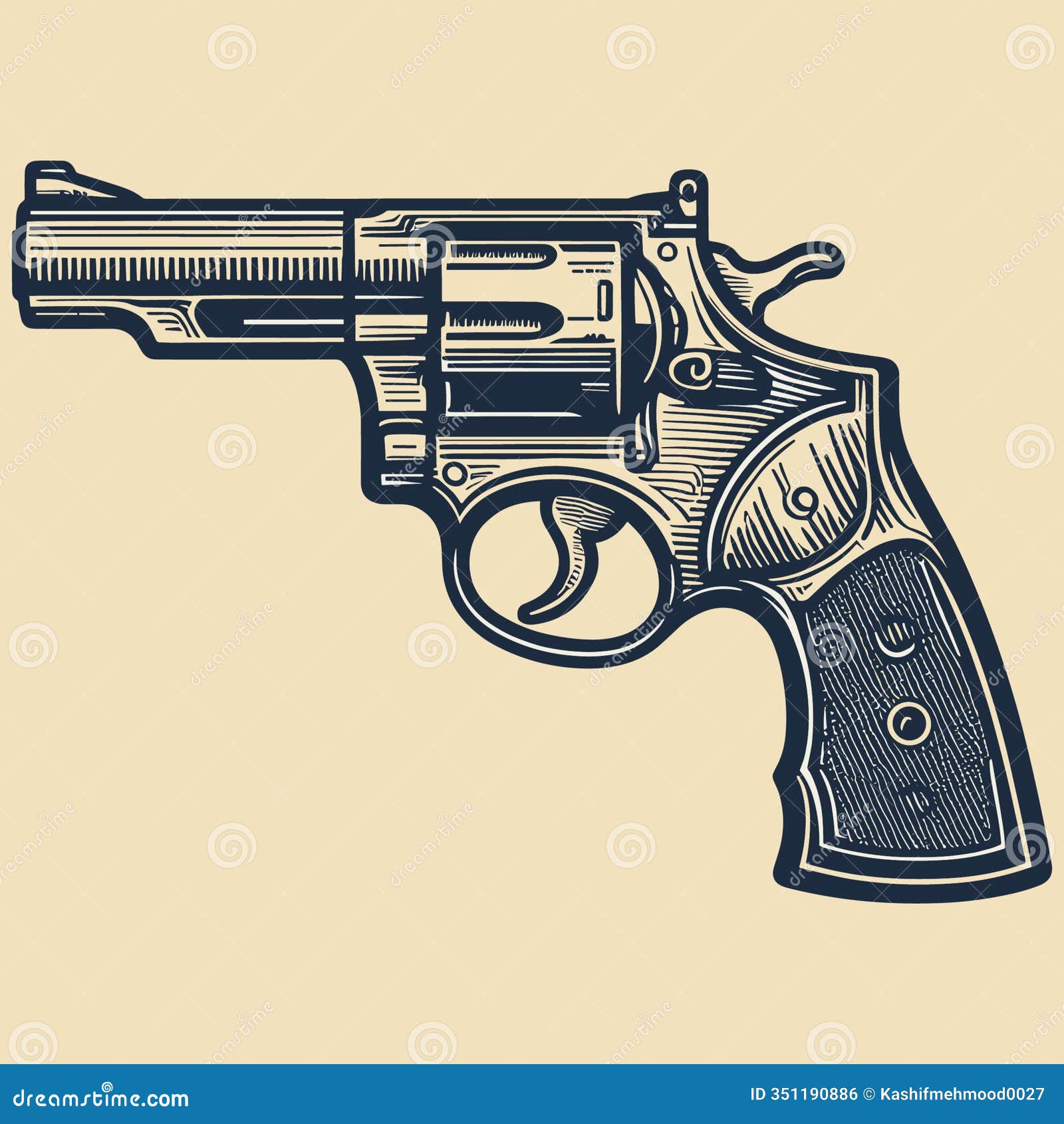 Vintage Revolver Gun Detailed Engraved Illustration Stock Vector ...