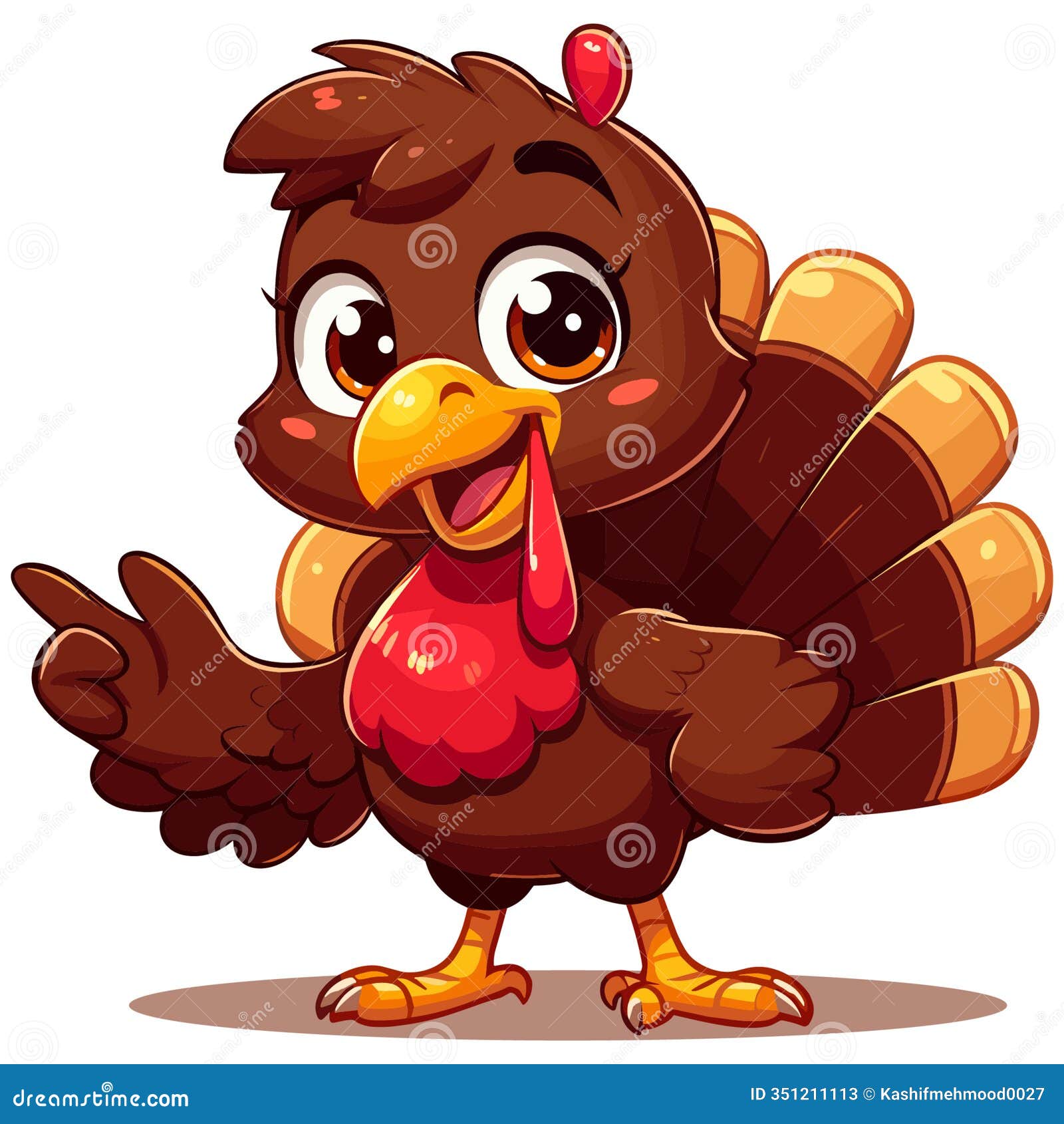 Adorable Cartoon Turkey Character Smiling and Pointing in a Friendly ...