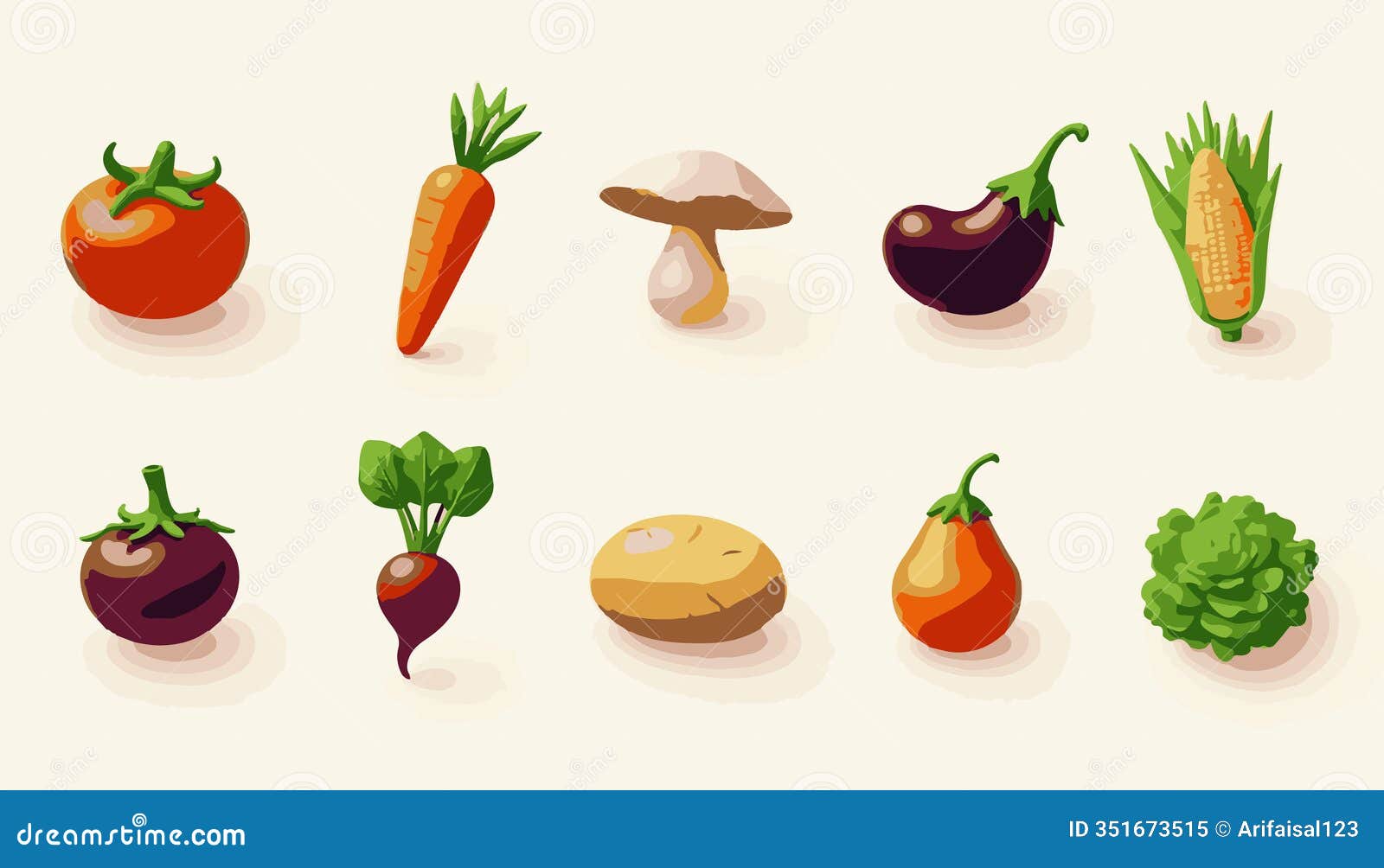 Colorful 2D Vegetable Icon Set Vector Illustration Stock Illustration ...