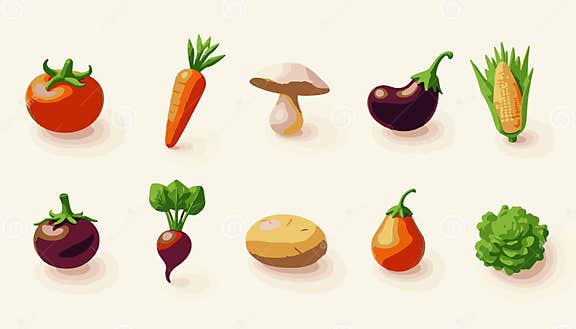 Colorful 2D Vegetable Icon Set Vector Illustration Stock Illustration ...