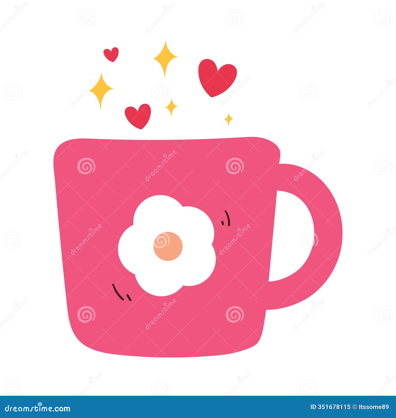 Hand Drawing Cartoon Cute Pink Cup with Flower Print. Cute Drink ...