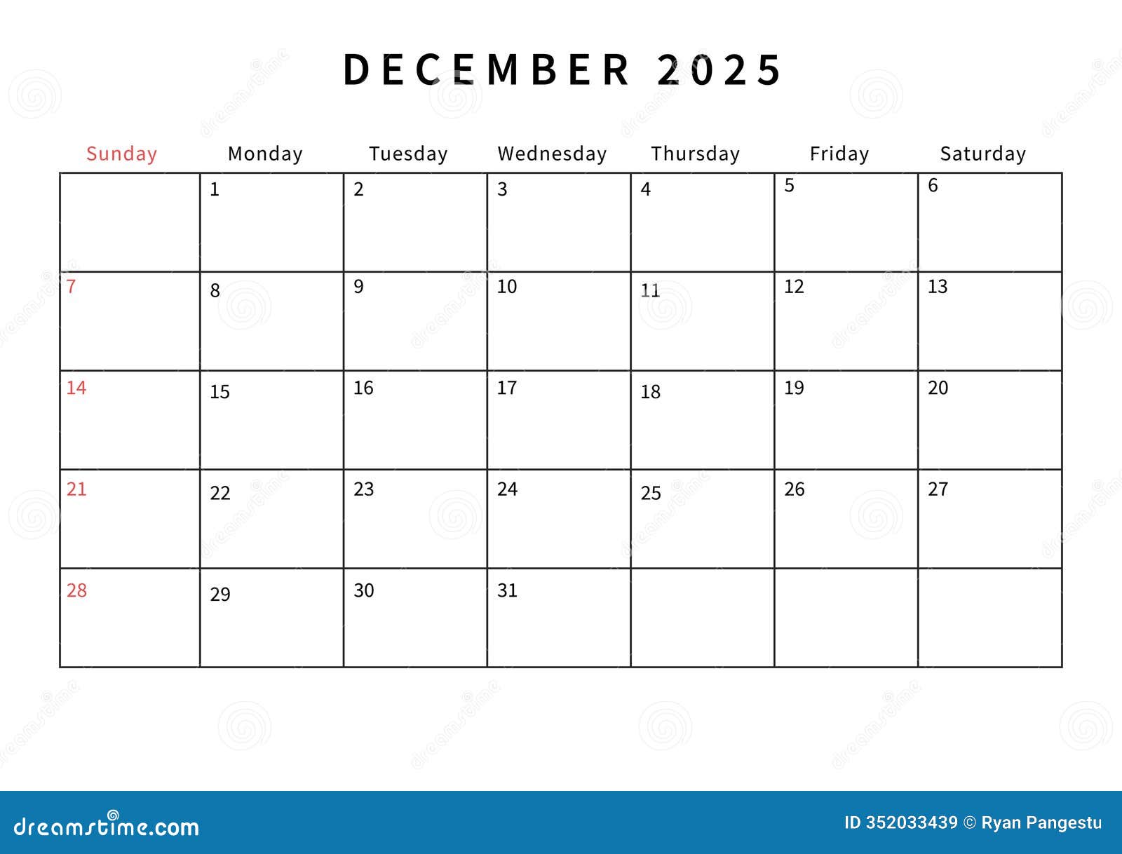 Minimalist December 2025 Calendar Design Vector Illustration. Stock ...