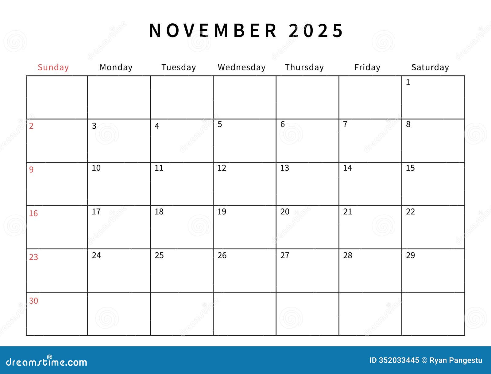 Minimalist November 2025 Calendar Design Vector Illustration. Stock ...