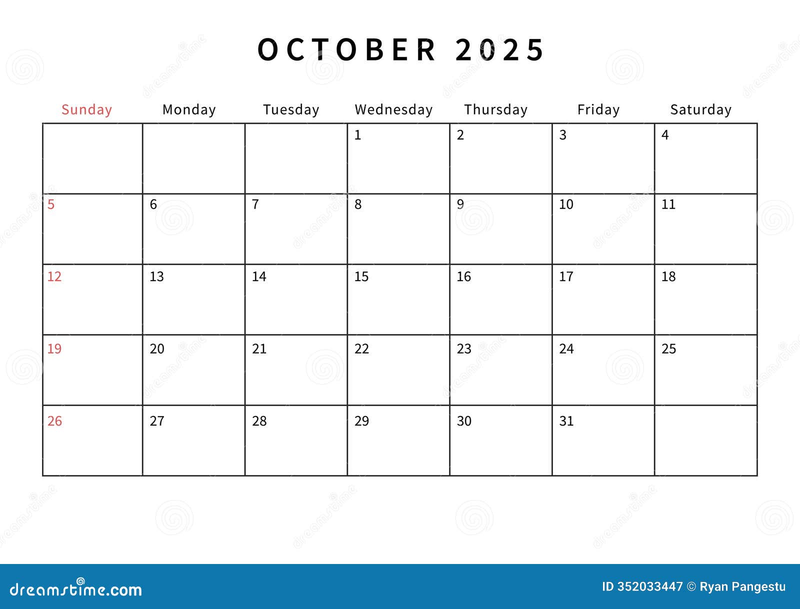 Minimalist October 2025 Calendar Design Vector Illustration. Stock ...