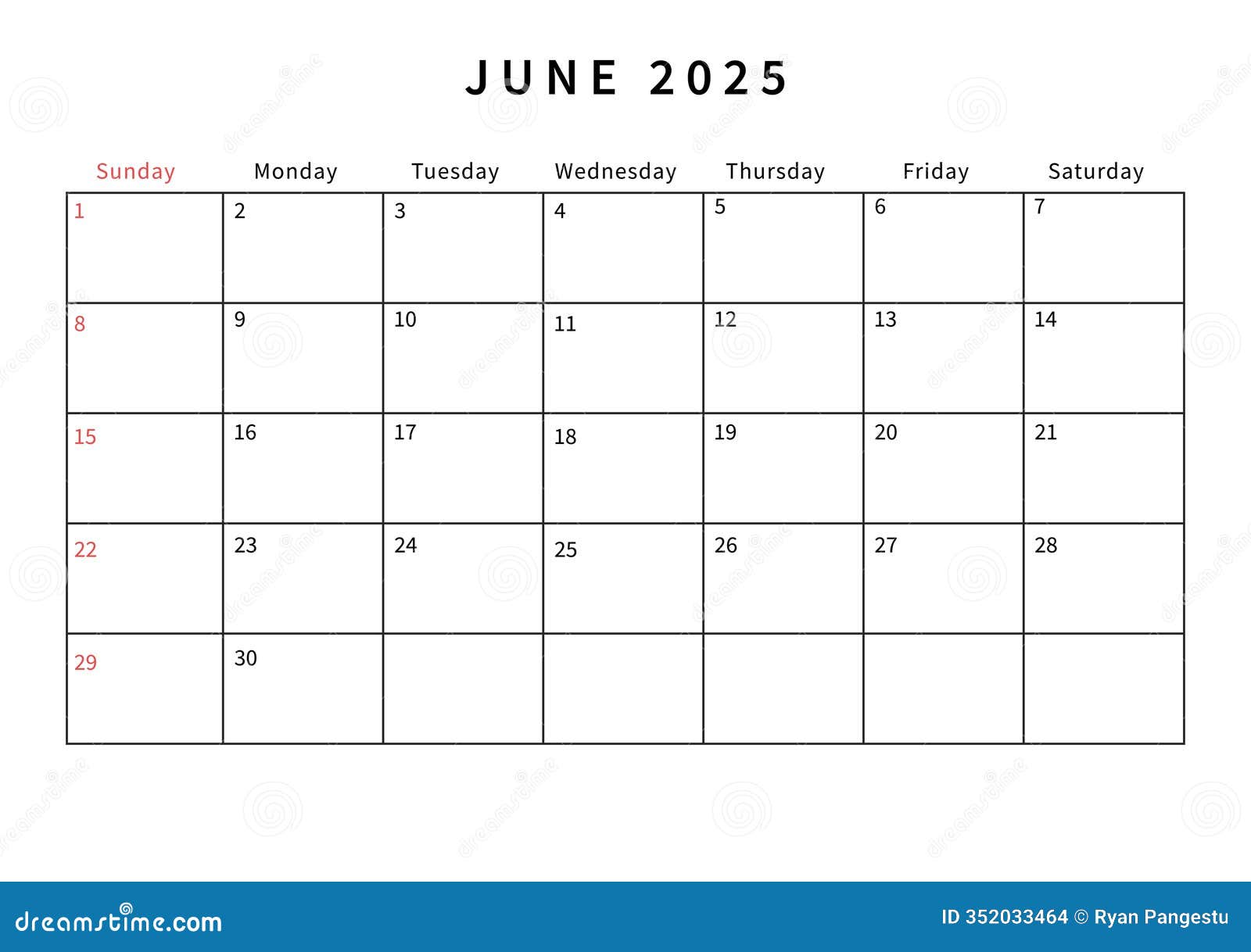Minimalist June 2025 Calendar Design Vector Illustration. Stock ...