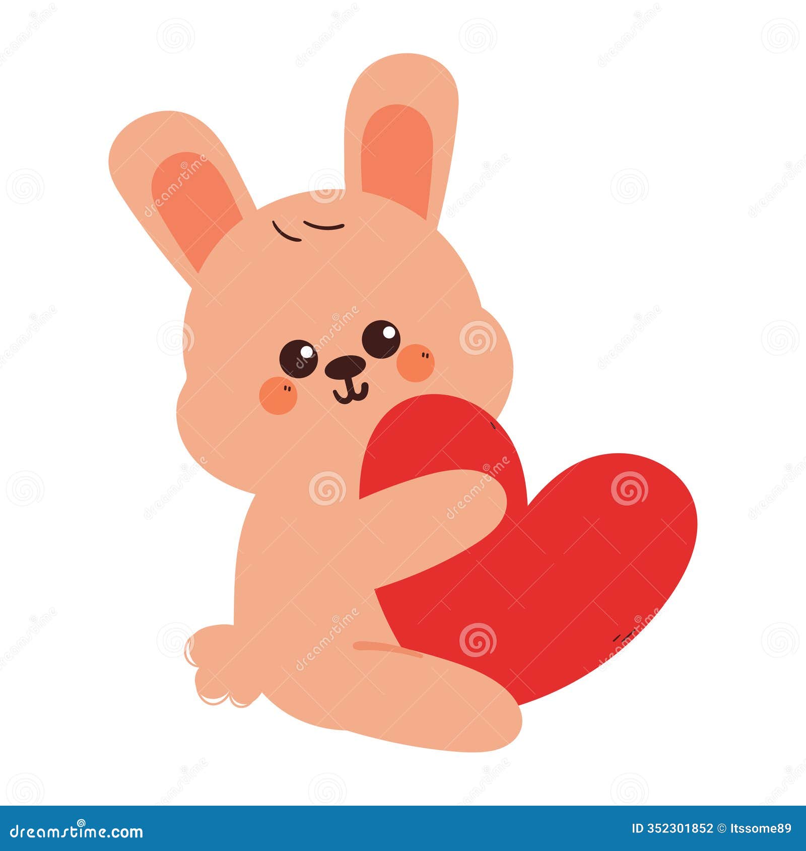Cute Hand Drawing Cartoon Bunny Holding Red Heart. Cute Animal Drawing ...