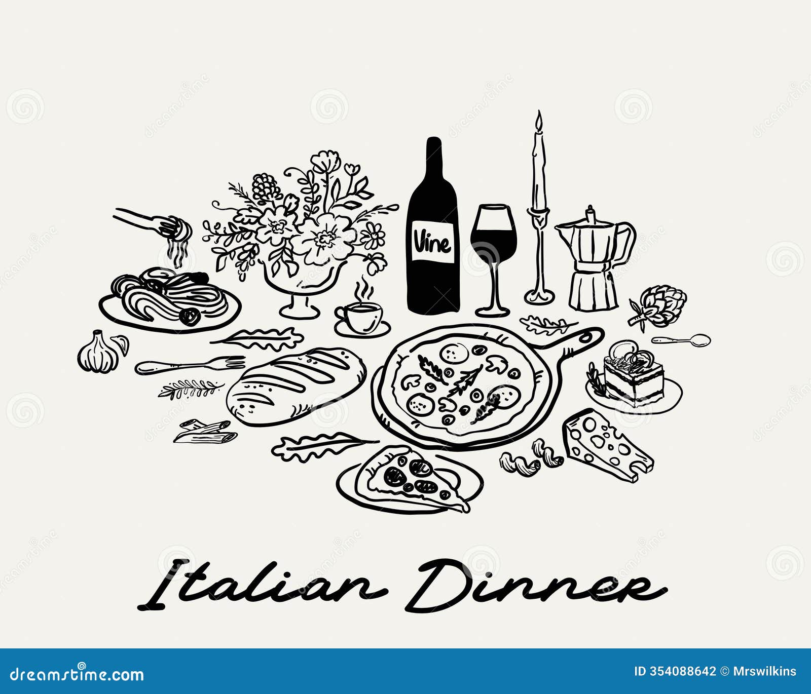 Whimsical Hand Drawn, Quirky Style Dinner Table Wedding Invitation ...