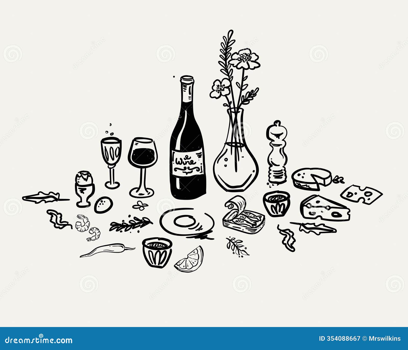 Whimsical Hand Drawn Quirky Style Vector Table Illustration Stock ...