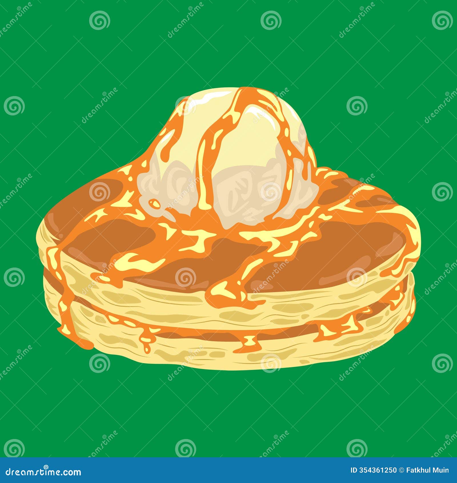 Vector Delicious Pancakes with Ice Cream in Cartoon Style. Stock ...