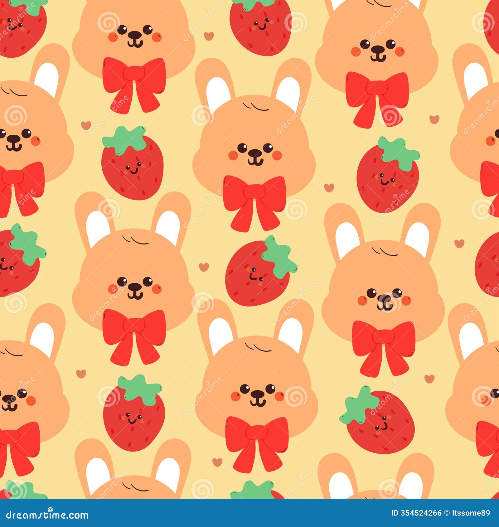Seamless Pattern Cute Cartoon Bunny with Strawberry. Cute Animal ...