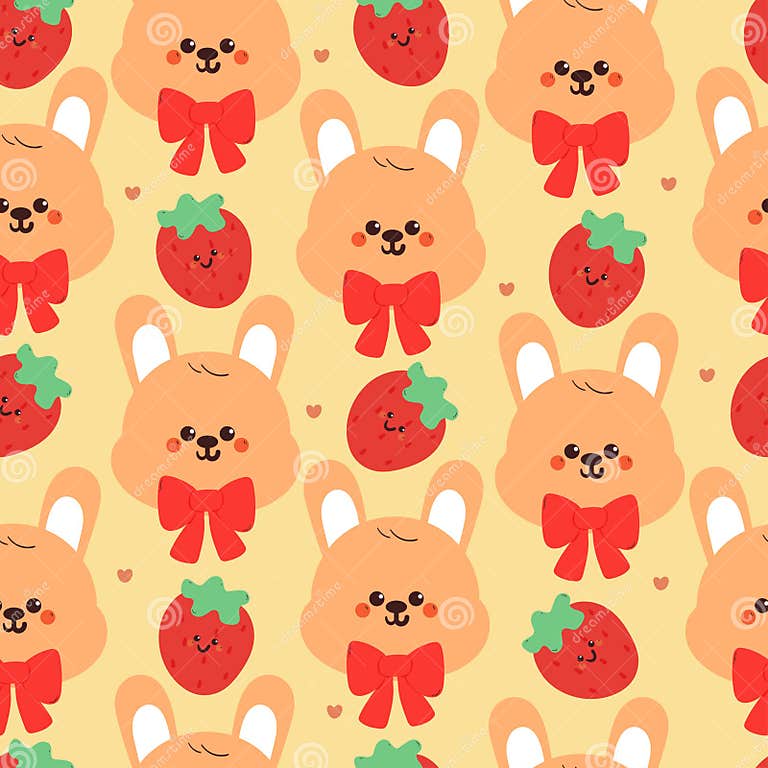 Seamless Pattern Cute Cartoon Bunny with Strawberry. Cute Animal ...