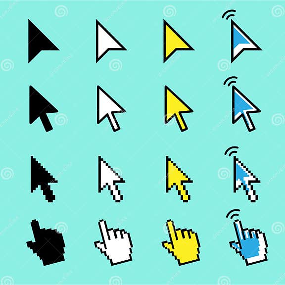 Cursor Icons Set. Cursor Set in Hand, Arrow and Mouse Forms, Mouse ...
