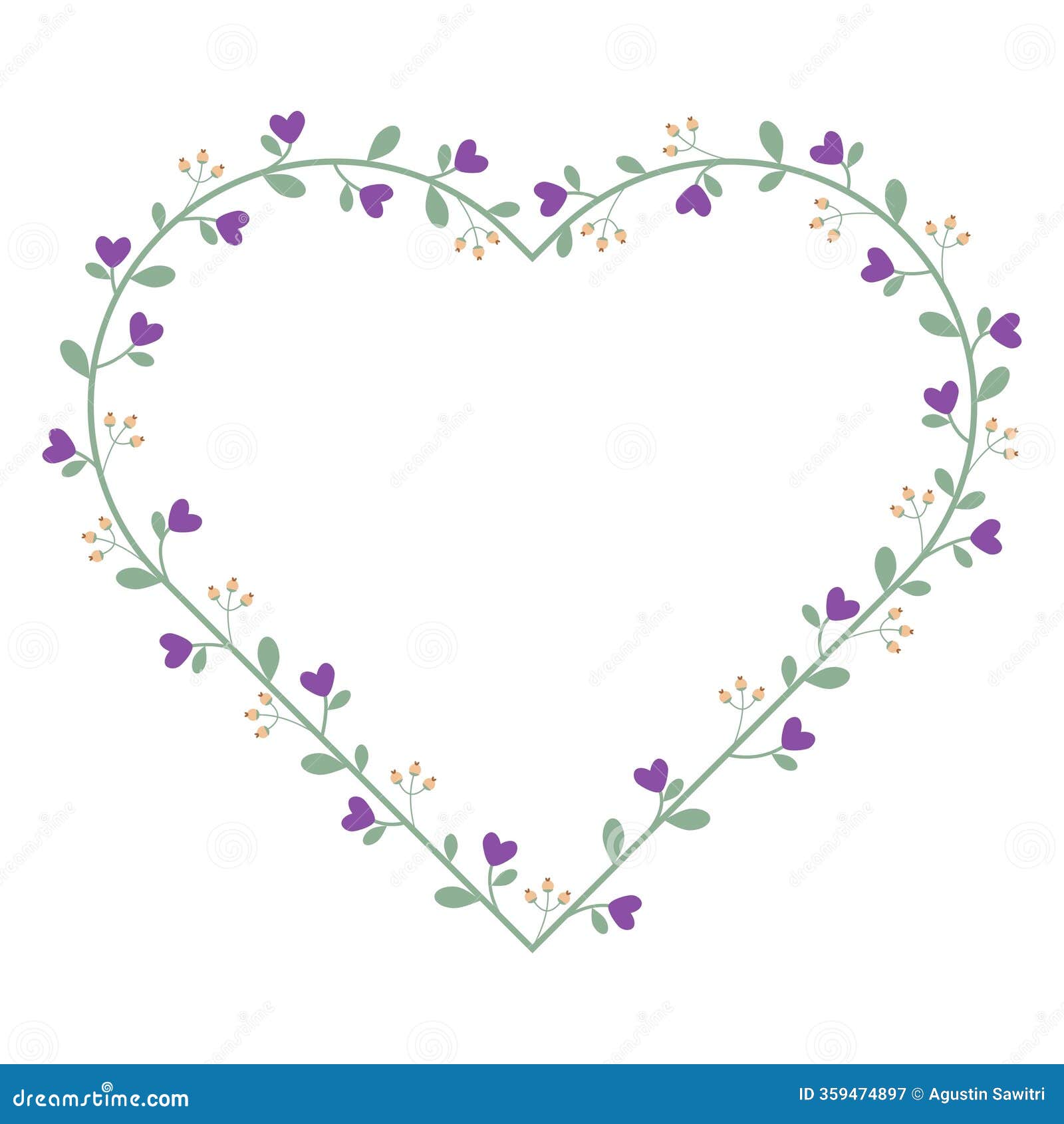 Love Borders Frame with Purple Love Flowers and Green Leaves Stock ...