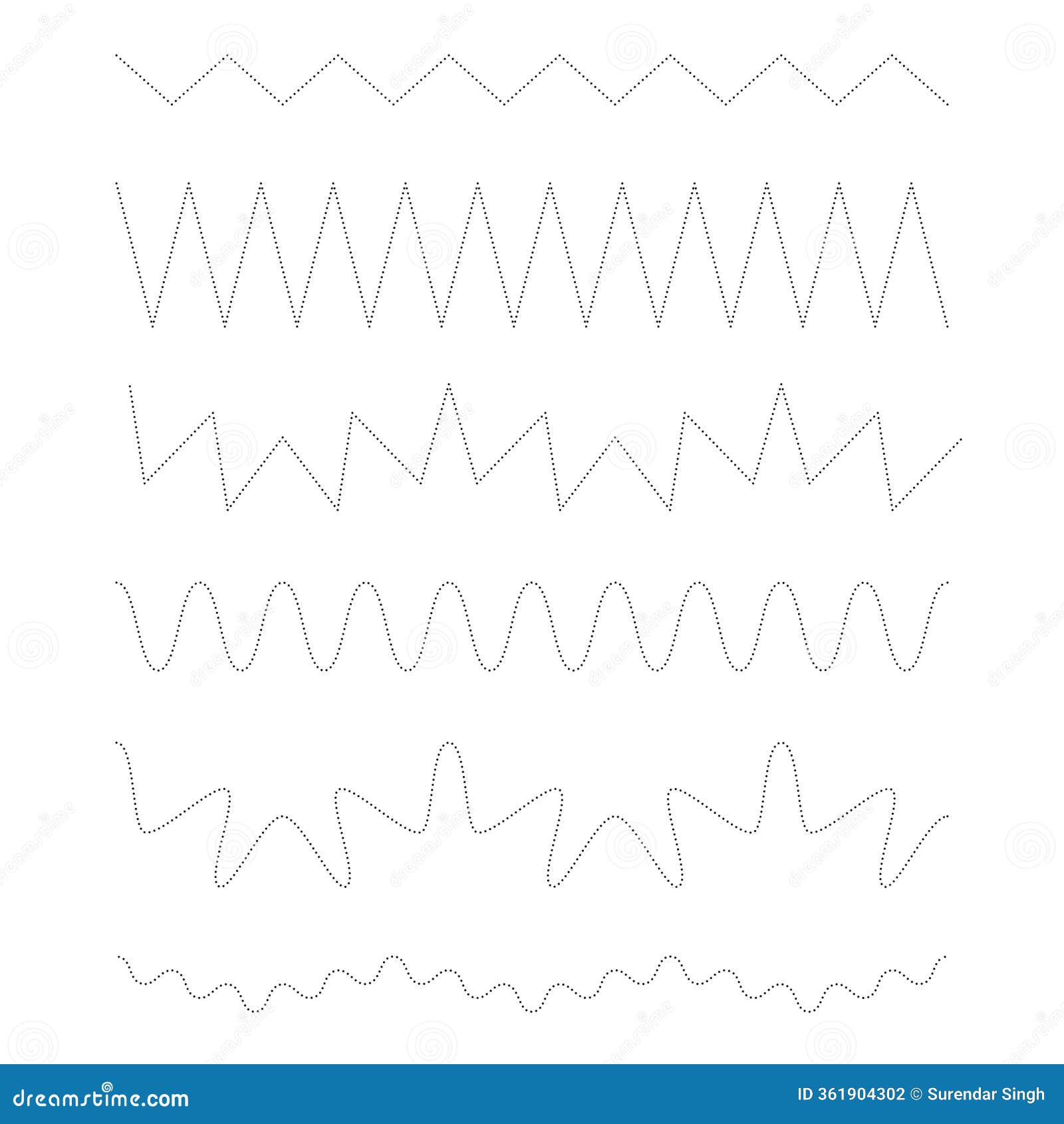 Set of Different Wave and Zigzag Dashed Lines. Collection of Different ...