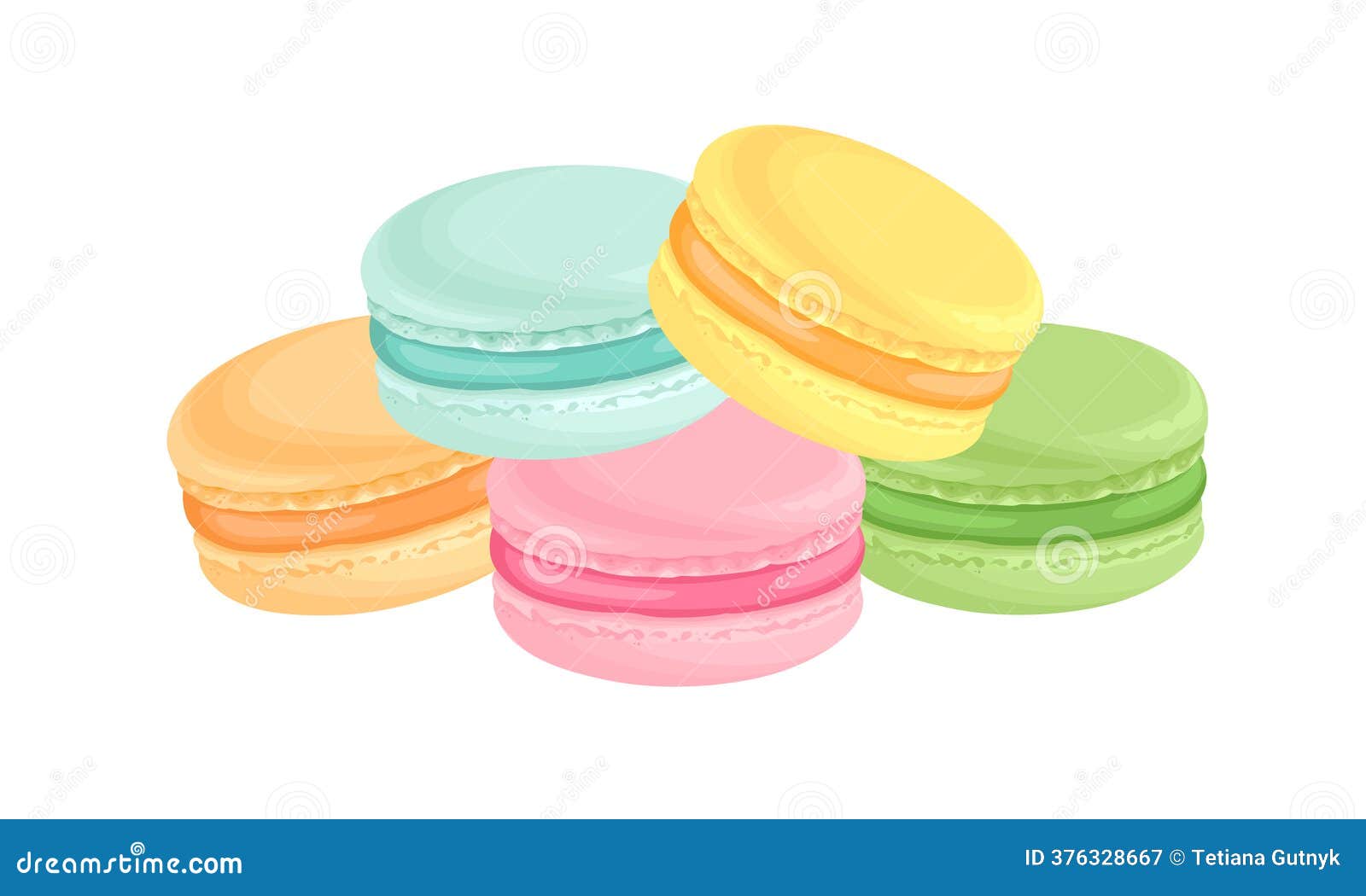 Colorful Macarons Set. Hand Drawn Vector Illustration. Cartoon Style ...