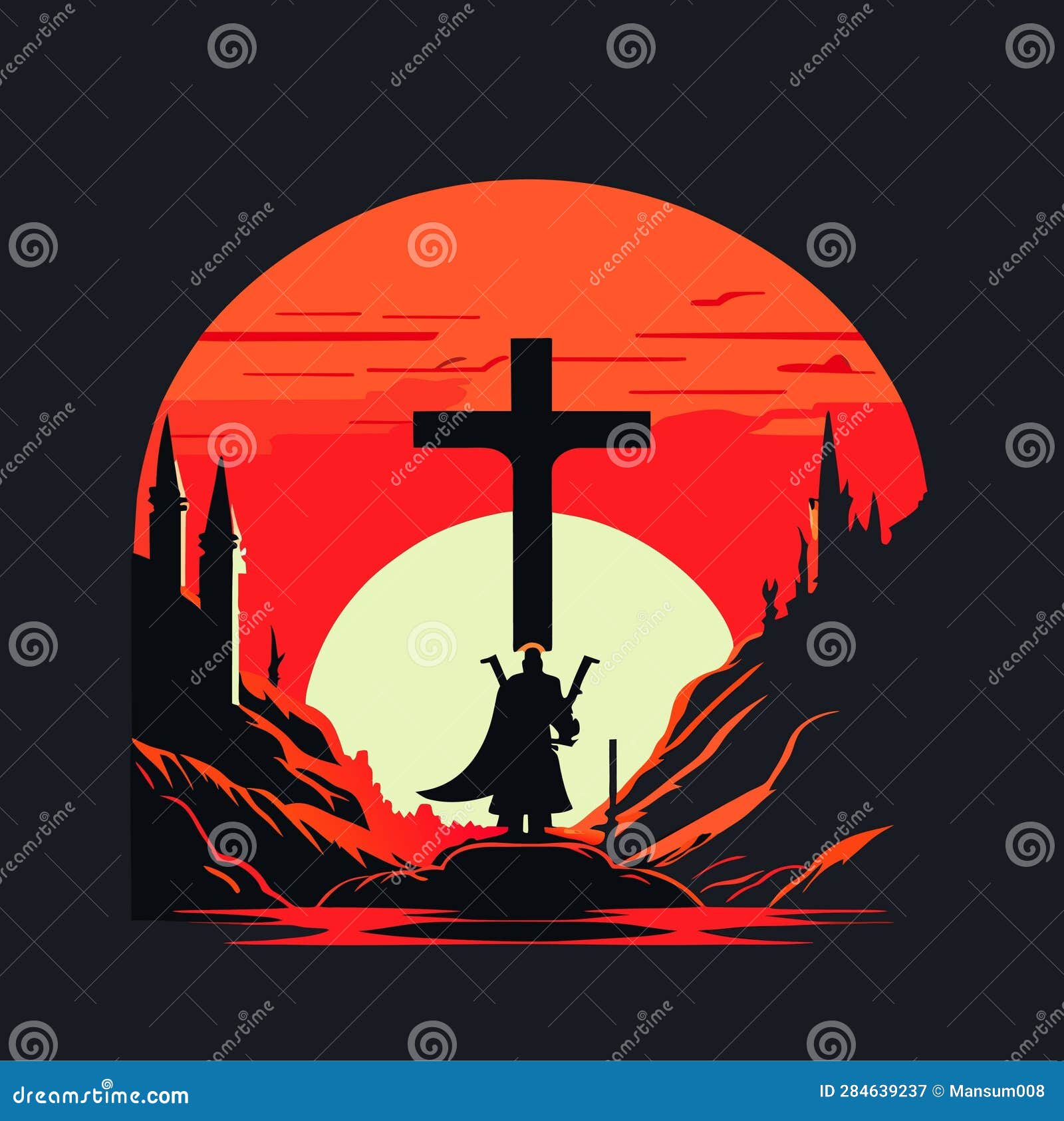 Illustration of a Cross on the Hell Stock Illustration - Illustration ...