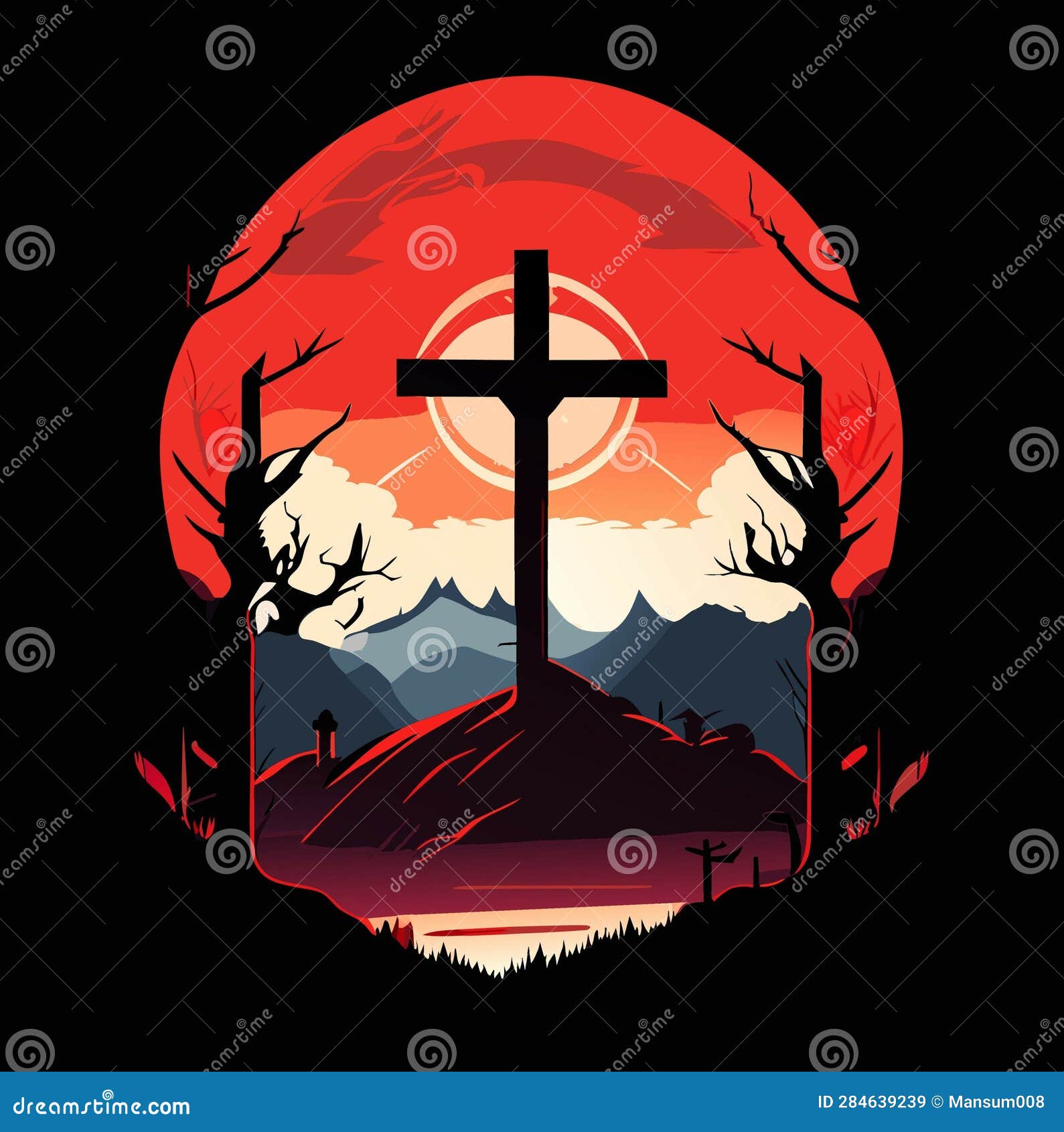 Illustration of a Cross on the Hell Stock Illustration - Illustration ...