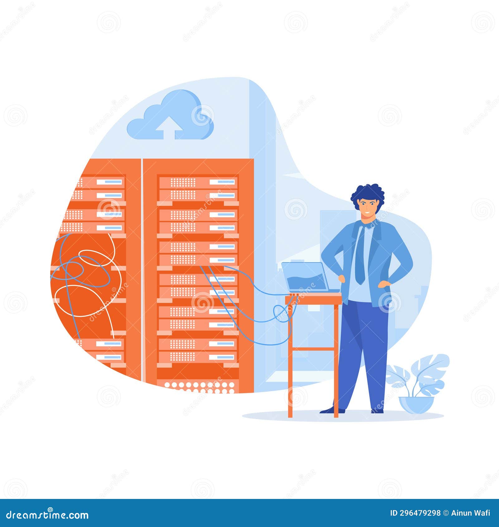 Technician In Server Room. Computer Lan Master With Router Communicate Hardware Cabling Tech ...