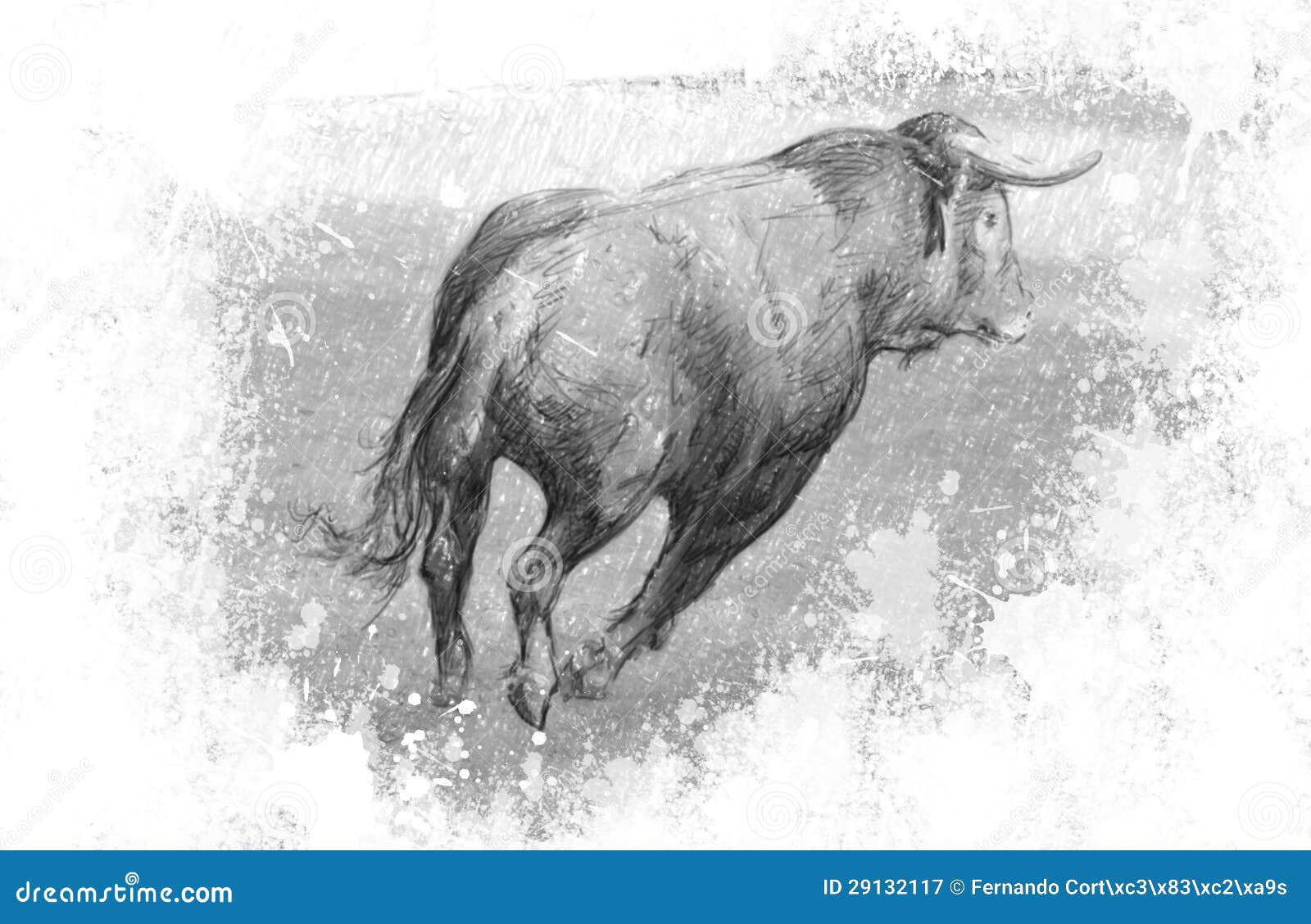 Art Illustration, Spanish Bull in the Bullring with Sand Stock ...