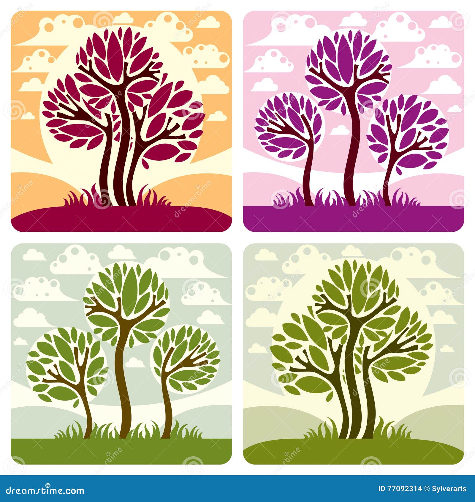 Art Illustration of Tree Growing on Beautiful Meadow, Stylized E Stock ...