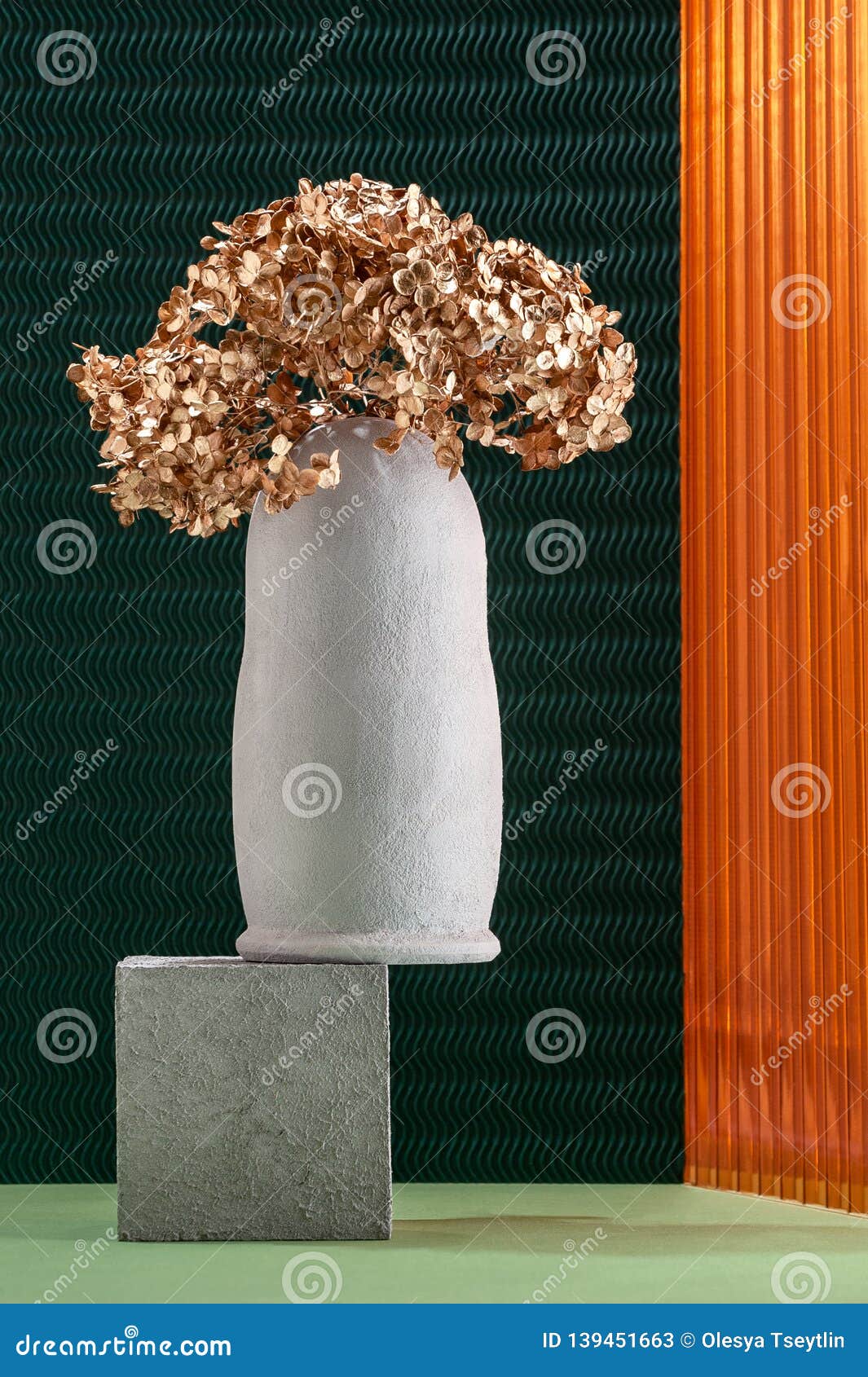 Art Installation Using Elements of Concrete, Dried Flowers and Non ...