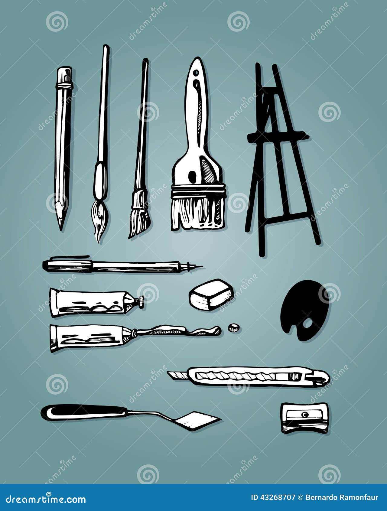 Art items stock vector. Illustration of drawn, hand, pencil - 43268707