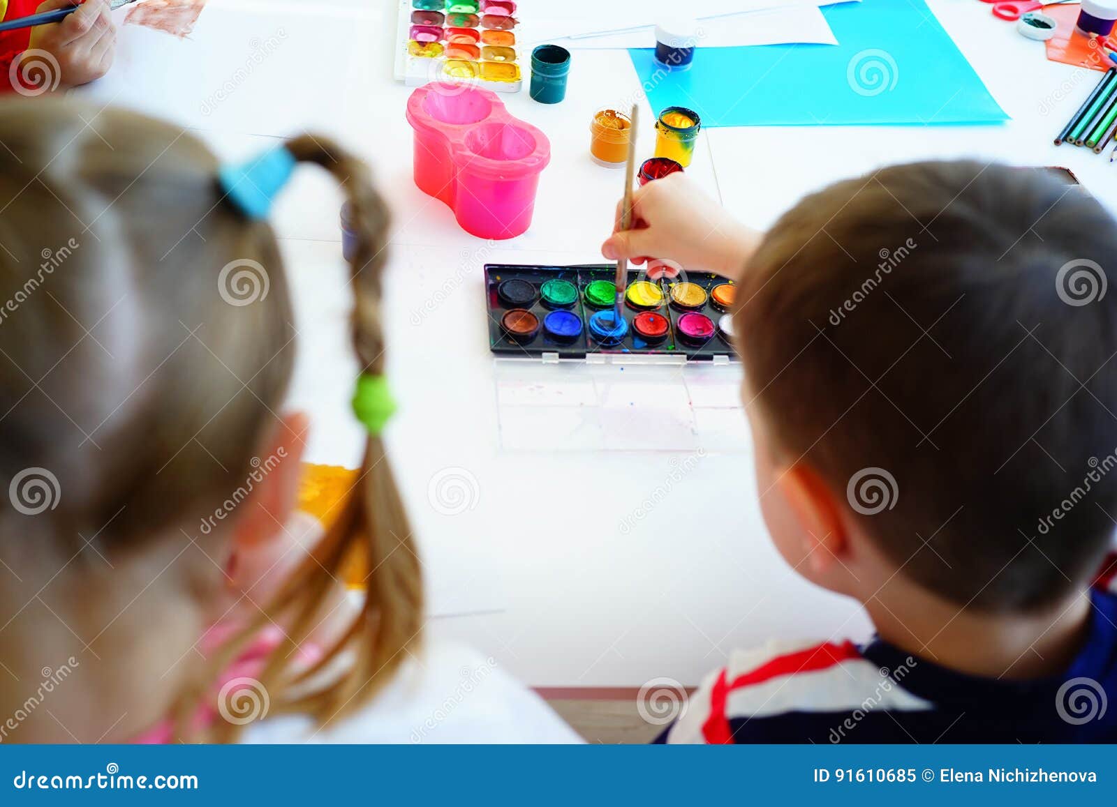 Art Lesson in Elementary School Stock Image - Image of child ...
