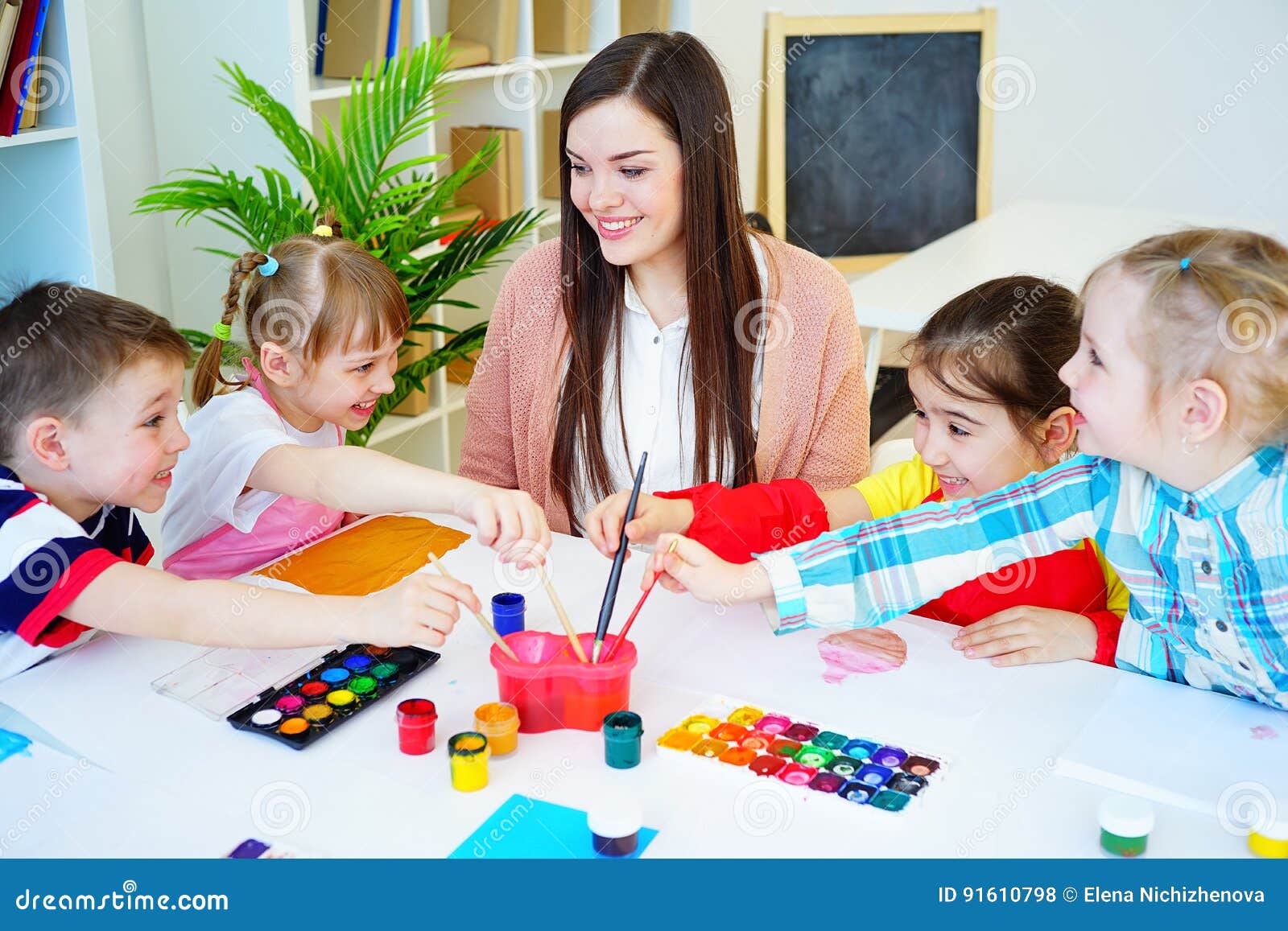 Art Lesson in Elementary School Stock Photo - Image of little, class ...