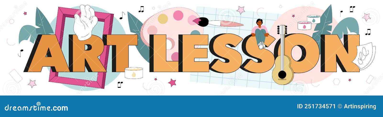 Art Lesson Typographic Header. Student Holding Art Tools Learning Stock ...