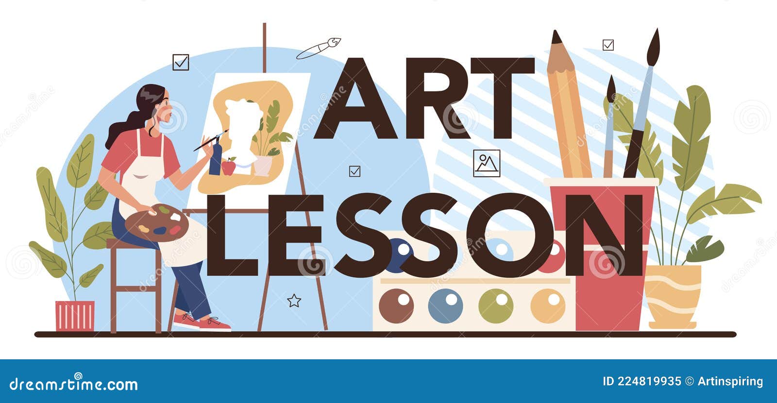 Art Lesson Typographic Header. Student Holding Art Tools Learning Stock ...