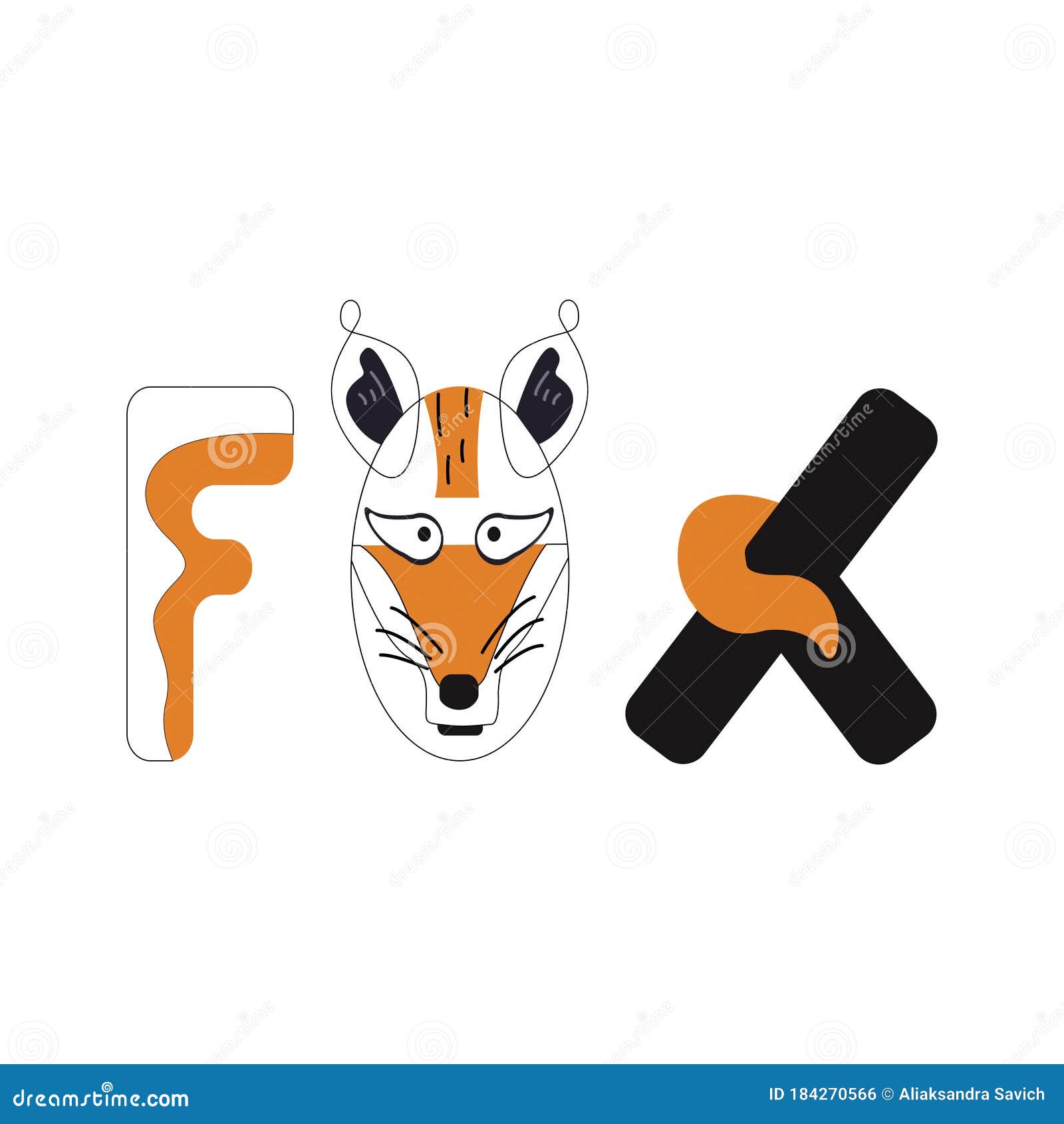 Art Lettering Fox with Fox Image, Logo, Illustration Stock Vector ...