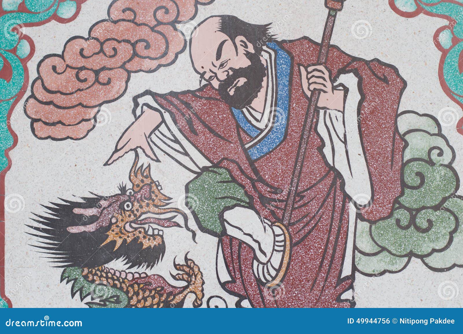 Mural Painting Art Man Attack Dragon Wall and Wallpaper Background ...