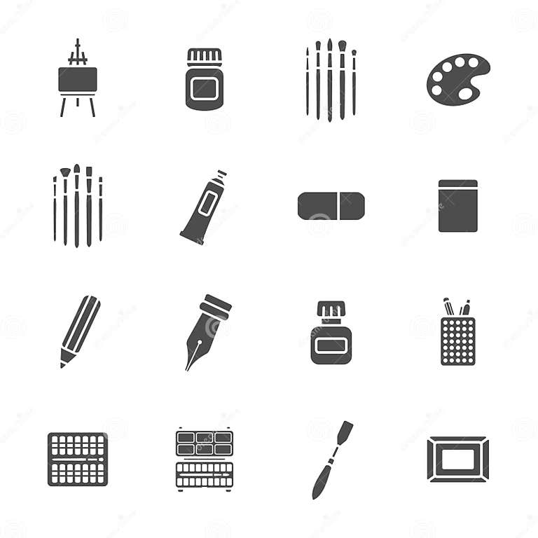 Art materials icons set stock illustration. Illustration of palette ...