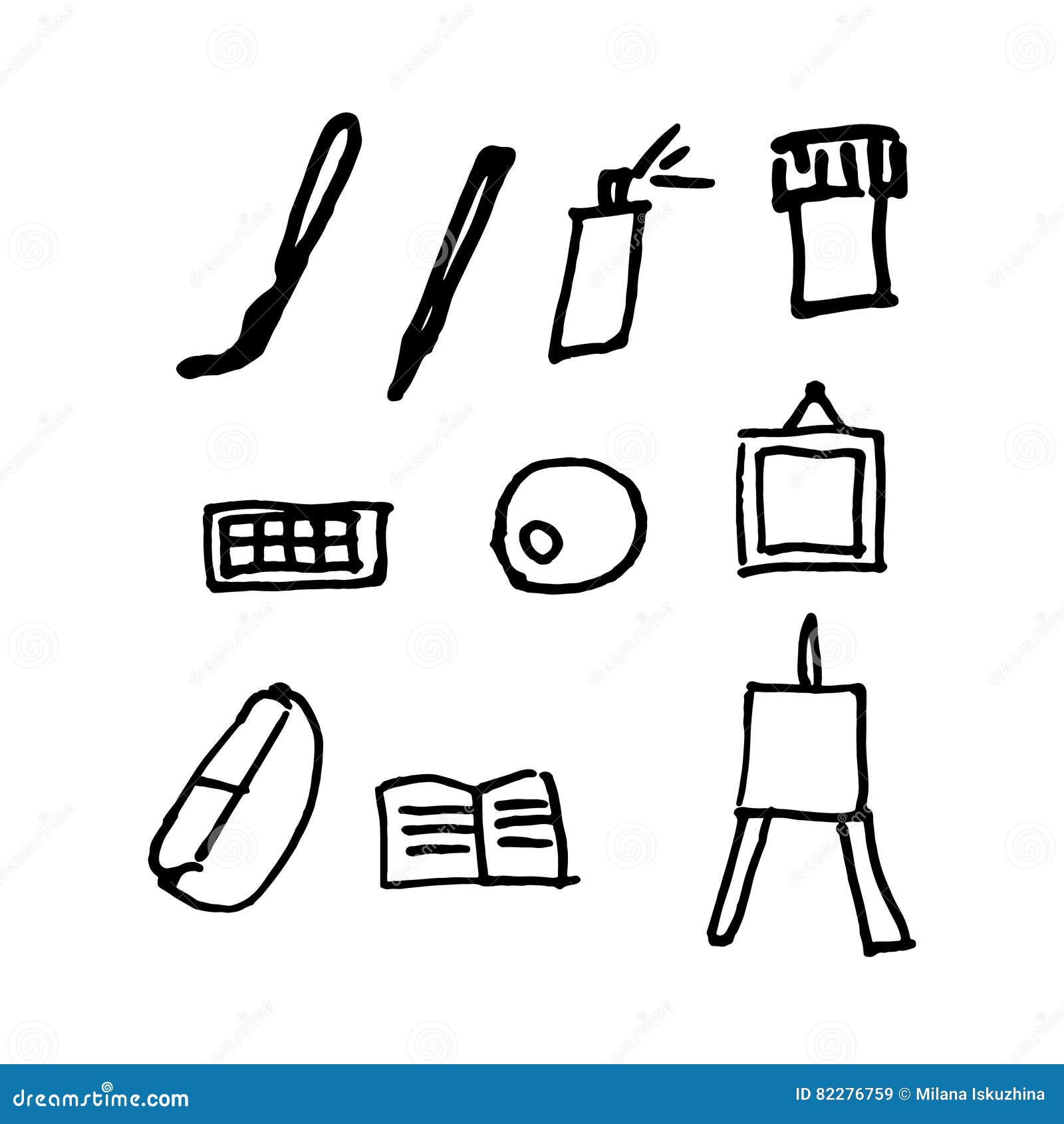 Art materials icons set stock vector. Illustration of artist - 82276759