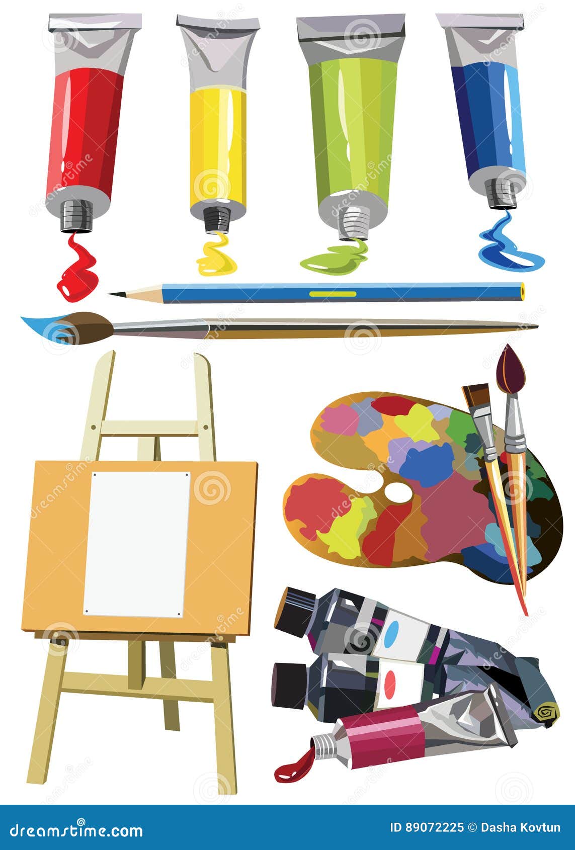 Art Materials Icons Set Easel Paint Stock Illustration - Illustration ...