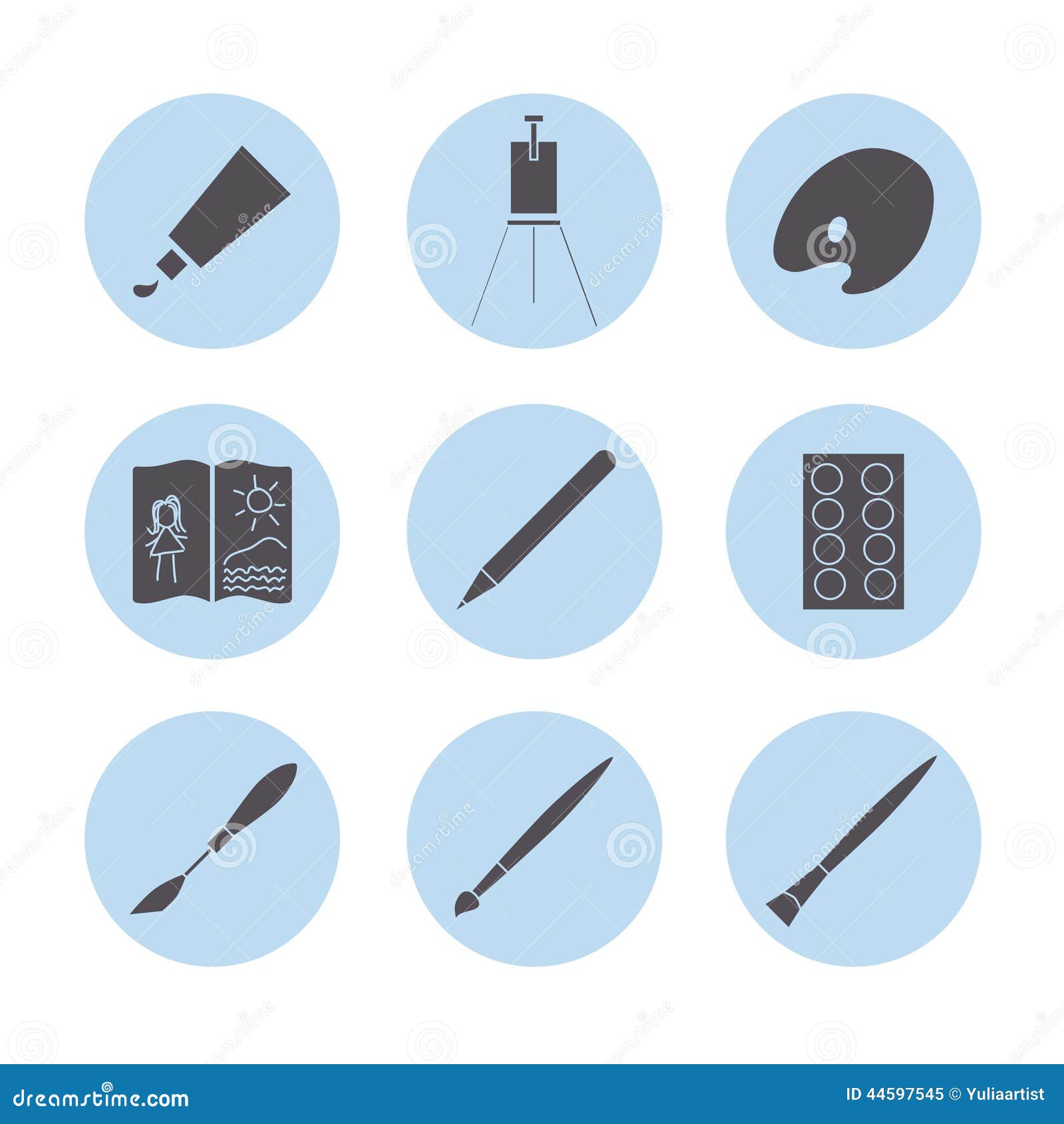 Art materials icons set. stock vector. Illustration of brushstroke ...