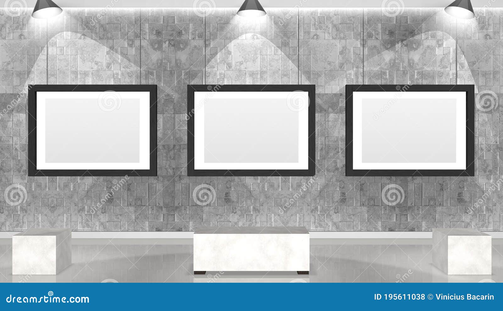 Art Museum Wall With Three Vertical Frames Stock Image | CartoonDealer ...