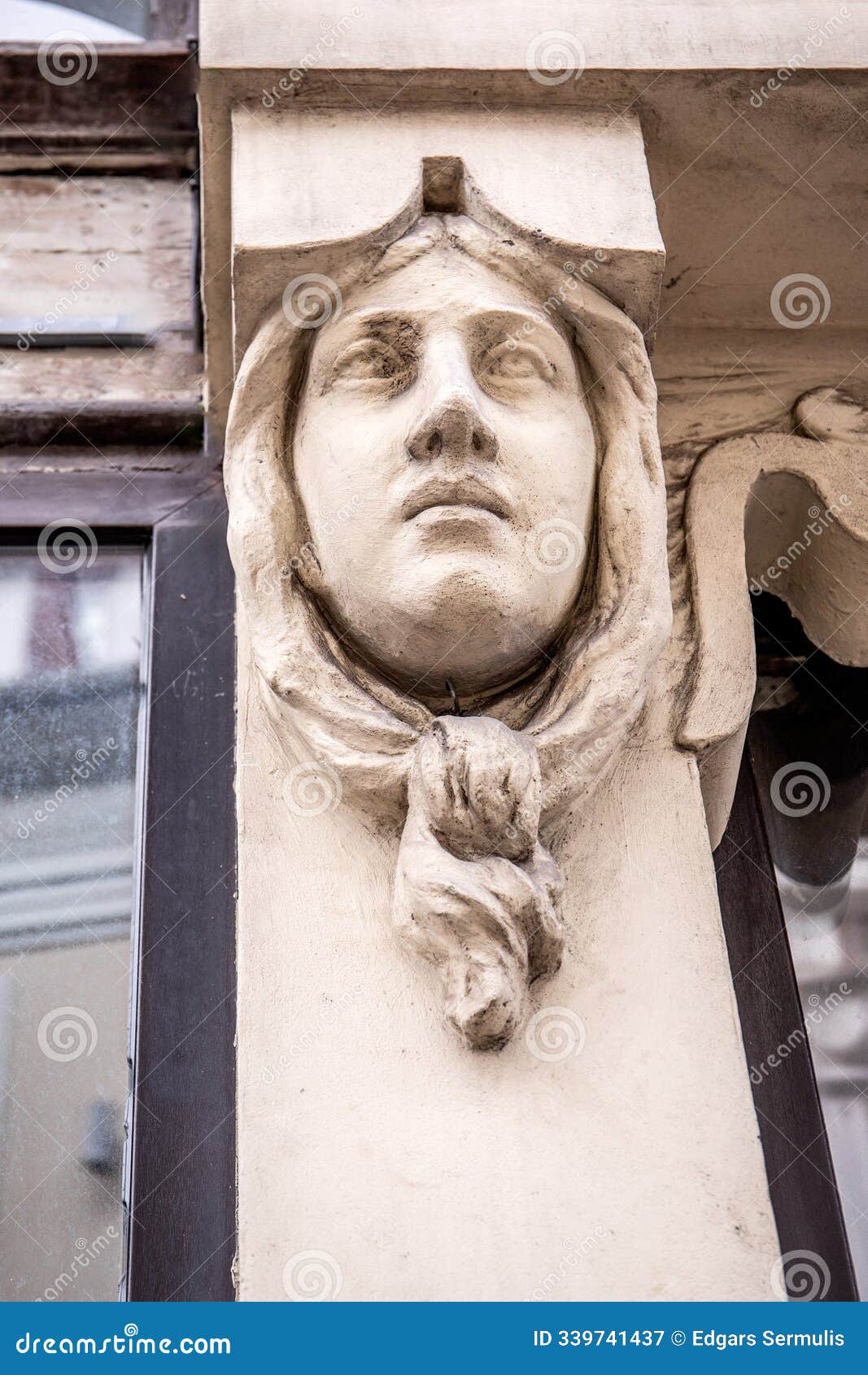 Art Nouveau Architectural Elements, Human Head Sculpture on the Wall of ...