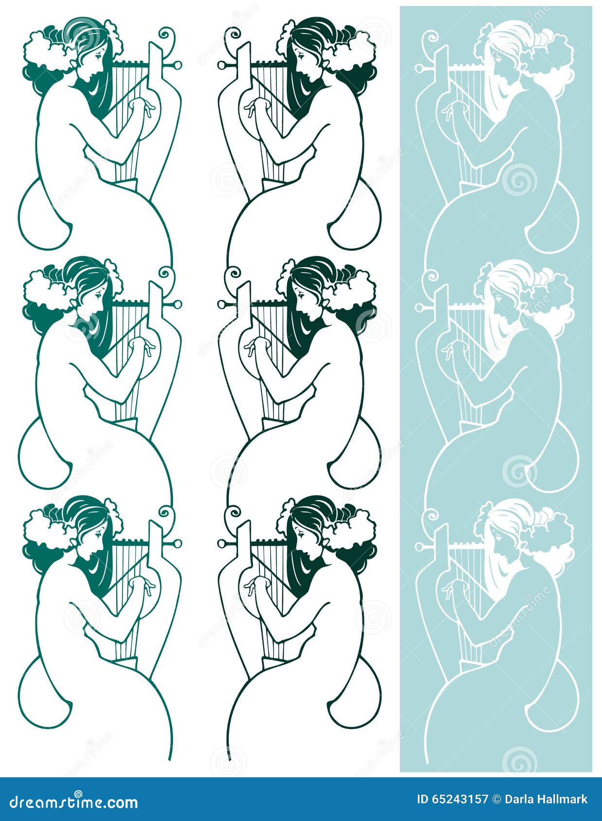 Art Nouveau Mermaids Border Stock Vector - Illustration of border ...