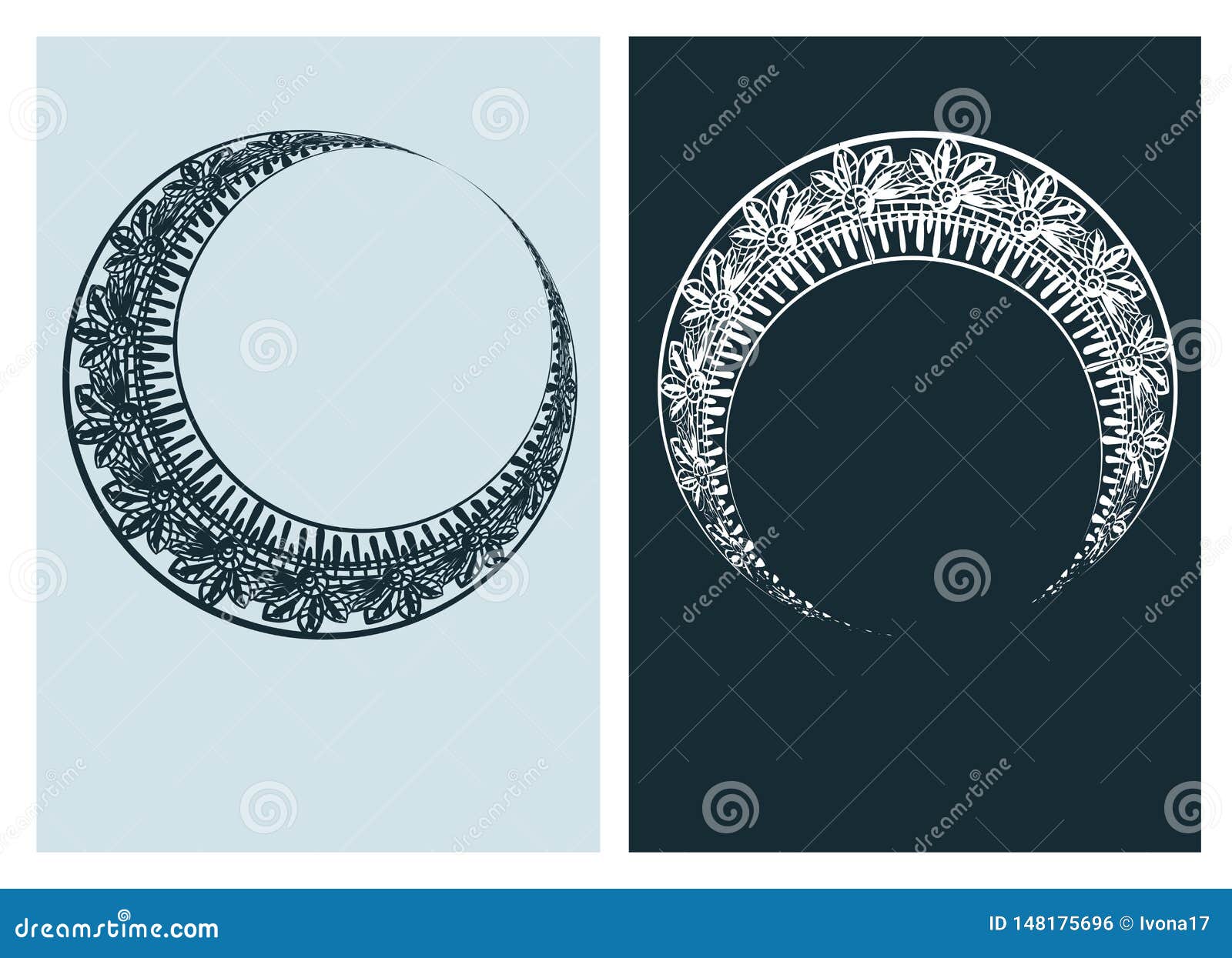 Art Nouveau Moon Vector Frame Vector Pair Line Isolated Stock ...
