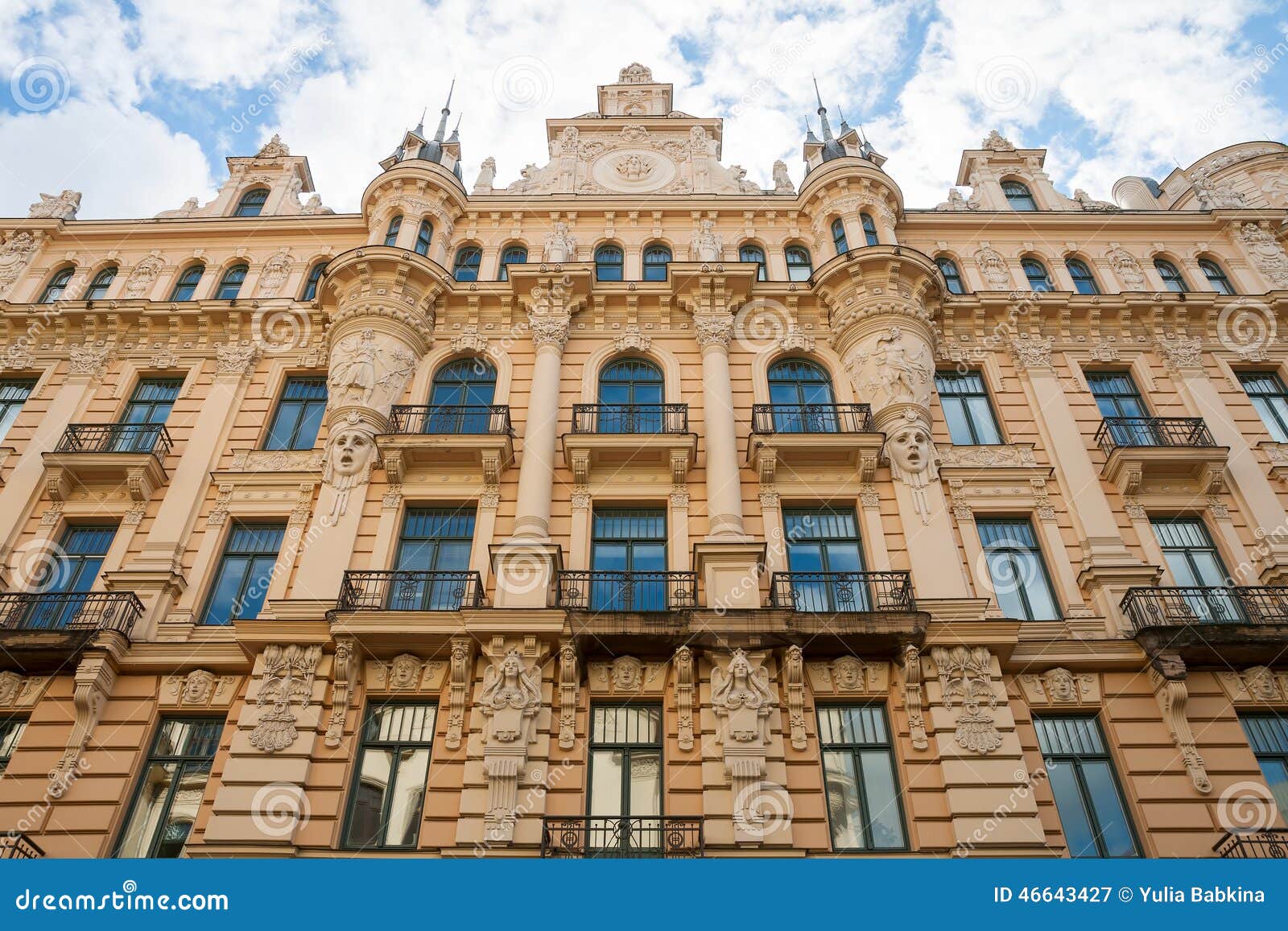 Art Nouveau style in Riga stock image. Image of blue - 46643427