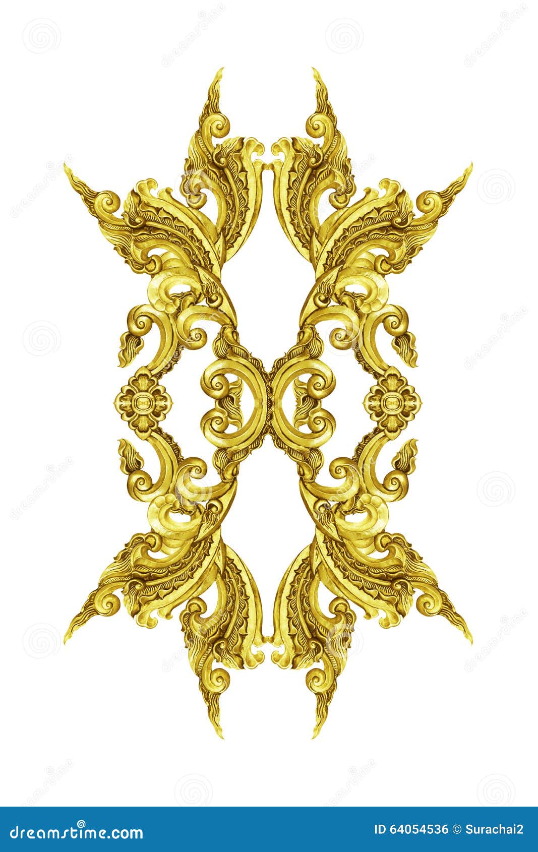 The Art and Pattern of Carving Gold Sheet on White Stock Photo - Image ...