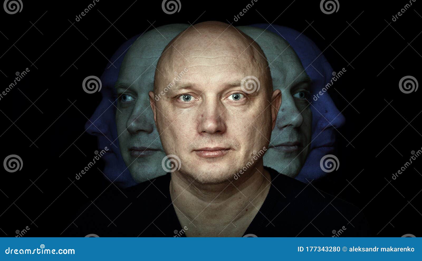 Art Portrait of a Bald Cheerful Man on a Black Background Stock Photo ...